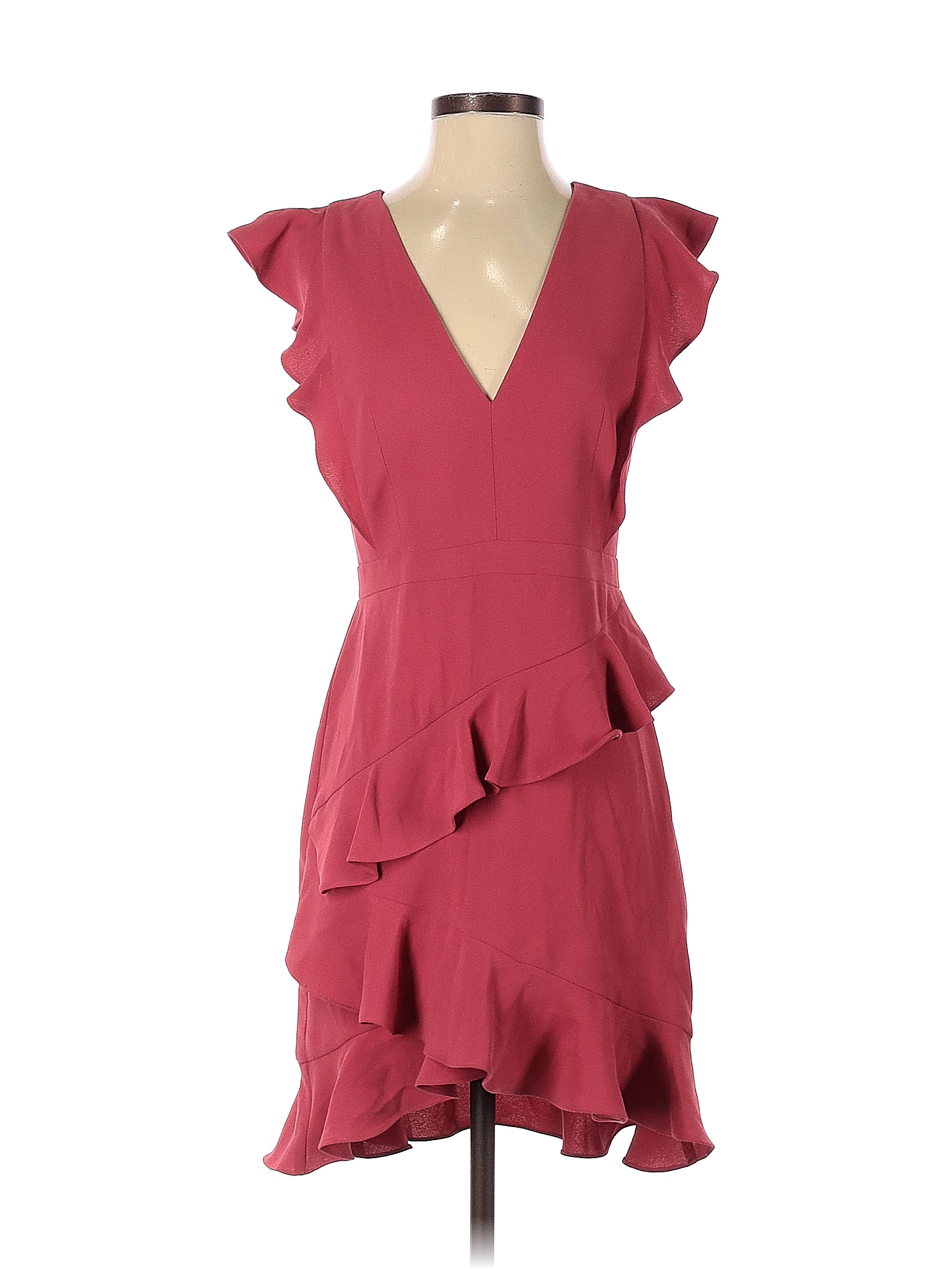Ml Monique Lhuillier 100 Polyester Solid Pink Casual Dress Size 4 88