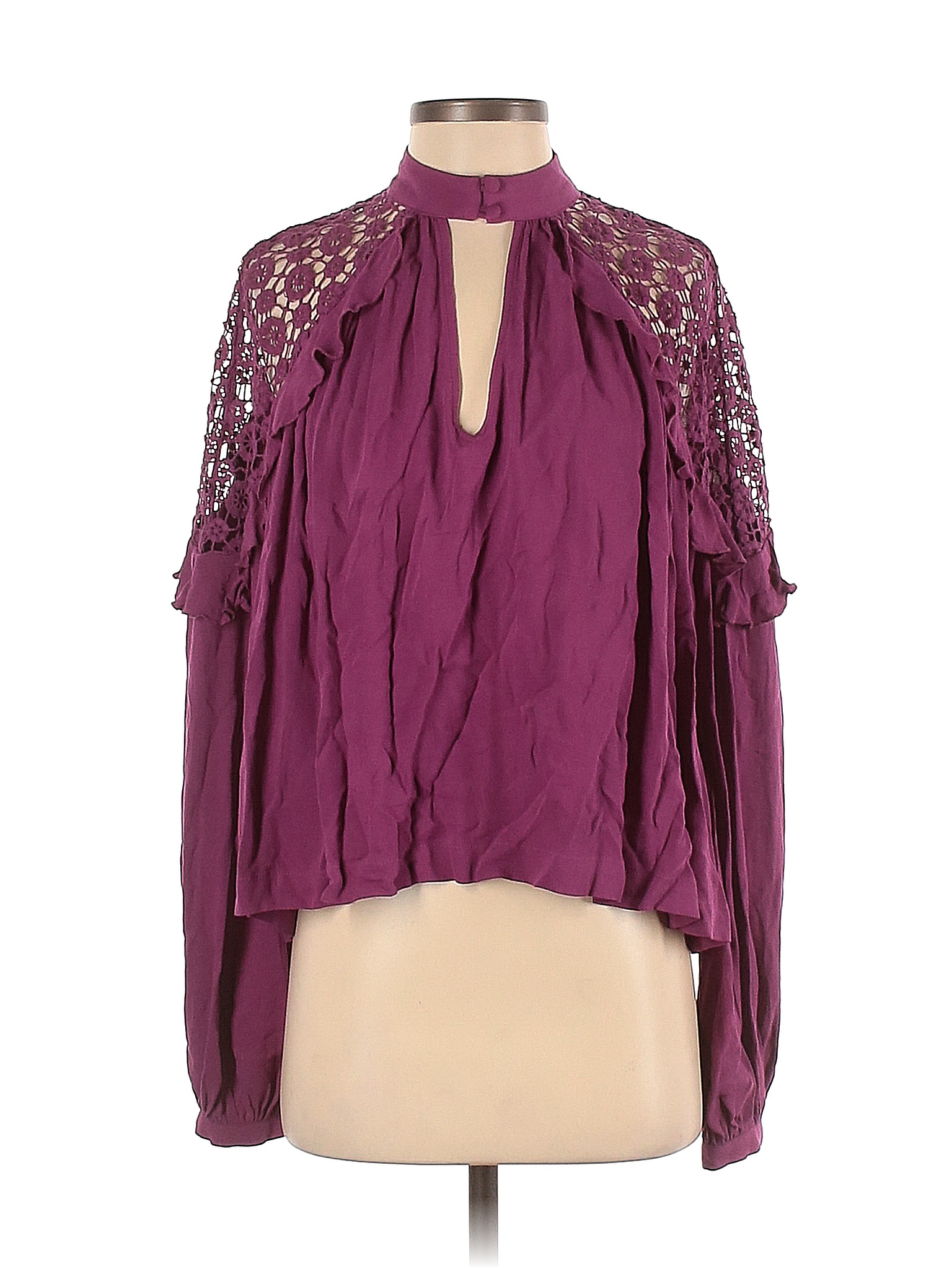 Free People 100 Rayon Solid Purple Long Sleeve Blouse Size Xs 86
