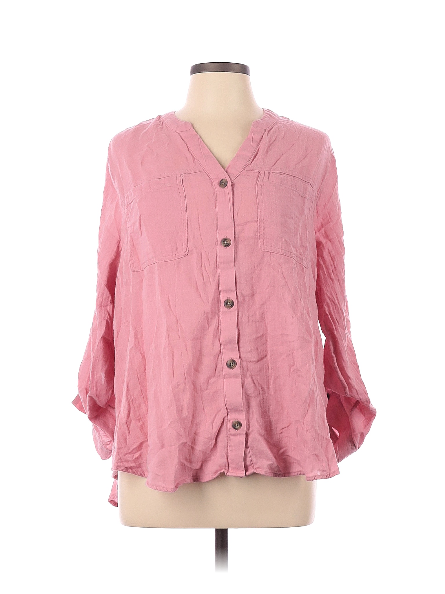 a.n.a. A New Approach Solid Pink Long Sleeve Blouse Size L - 75% off | thredUP