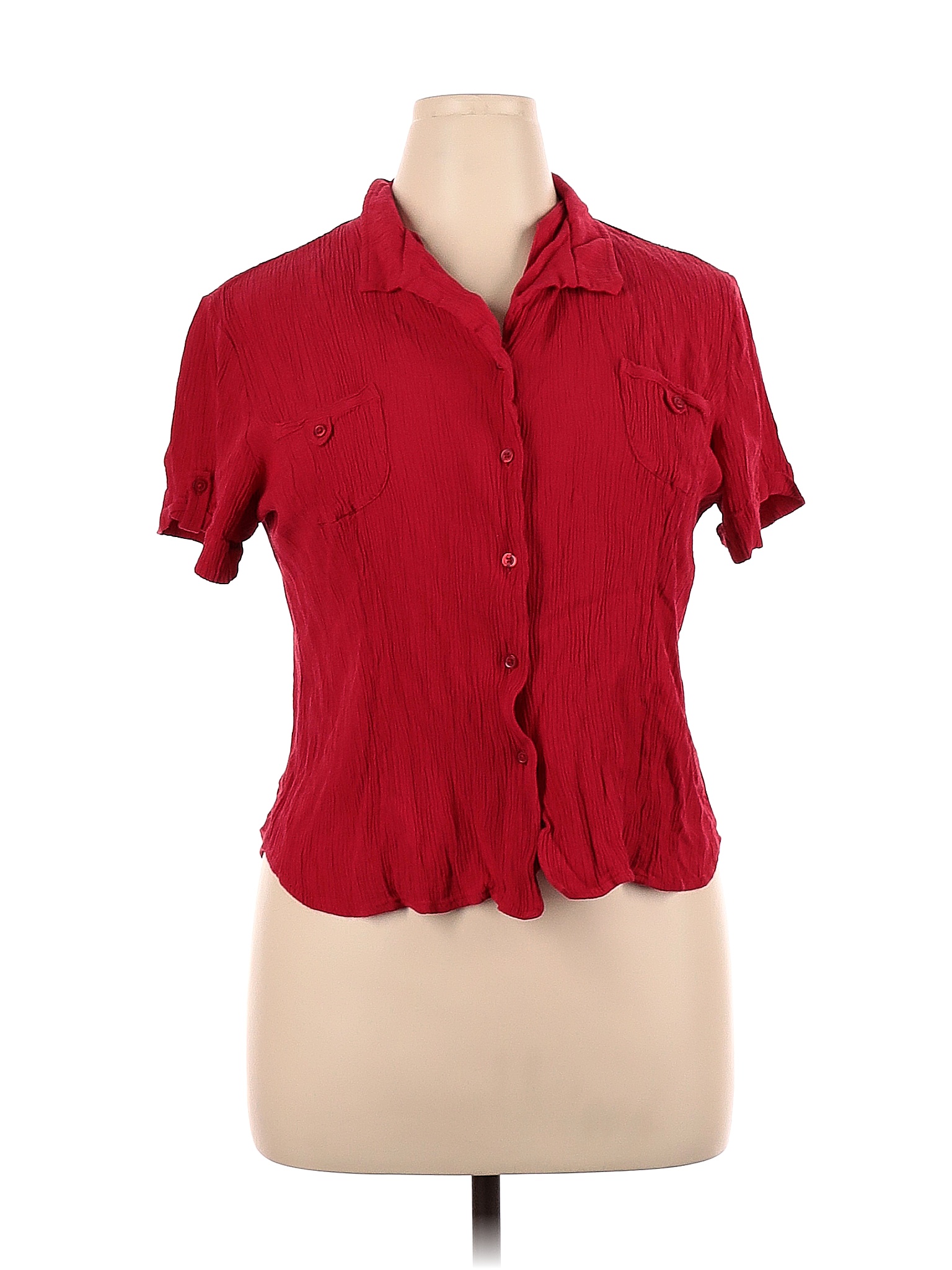 White Stag 100 Rayon Solid Red Short Sleeve Button Down Shirt Size Xl