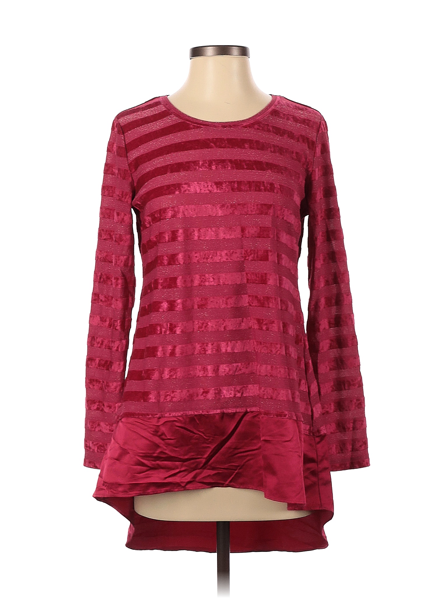 Logo By Lori Goldstein Stripes Maroon Burgundy Long Sleeve Top Size Xs
