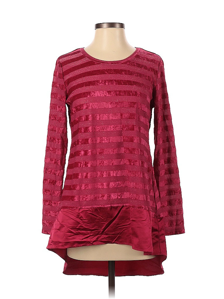 Logo By Lori Goldstein Stripes Maroon Burgundy Long Sleeve Top Size Xs