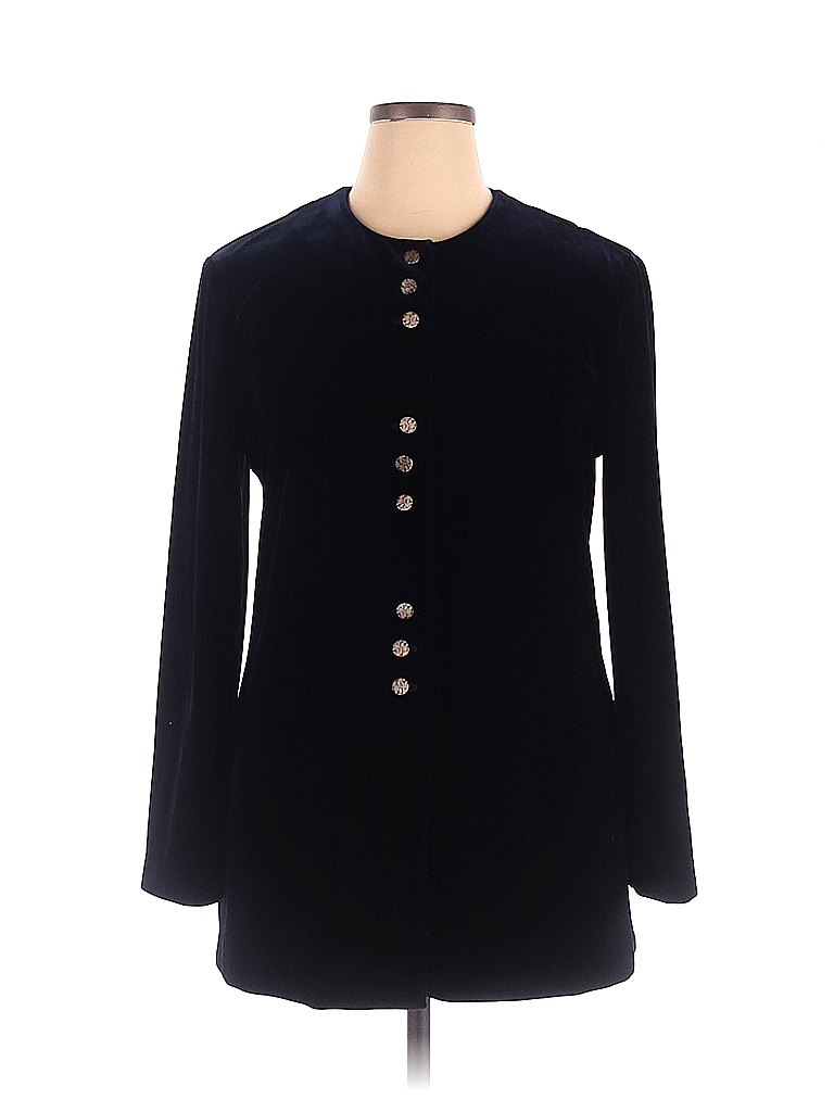 Randm Richards 100 Polyester Solid Black Blue Long Sleeve Blouse Size 16