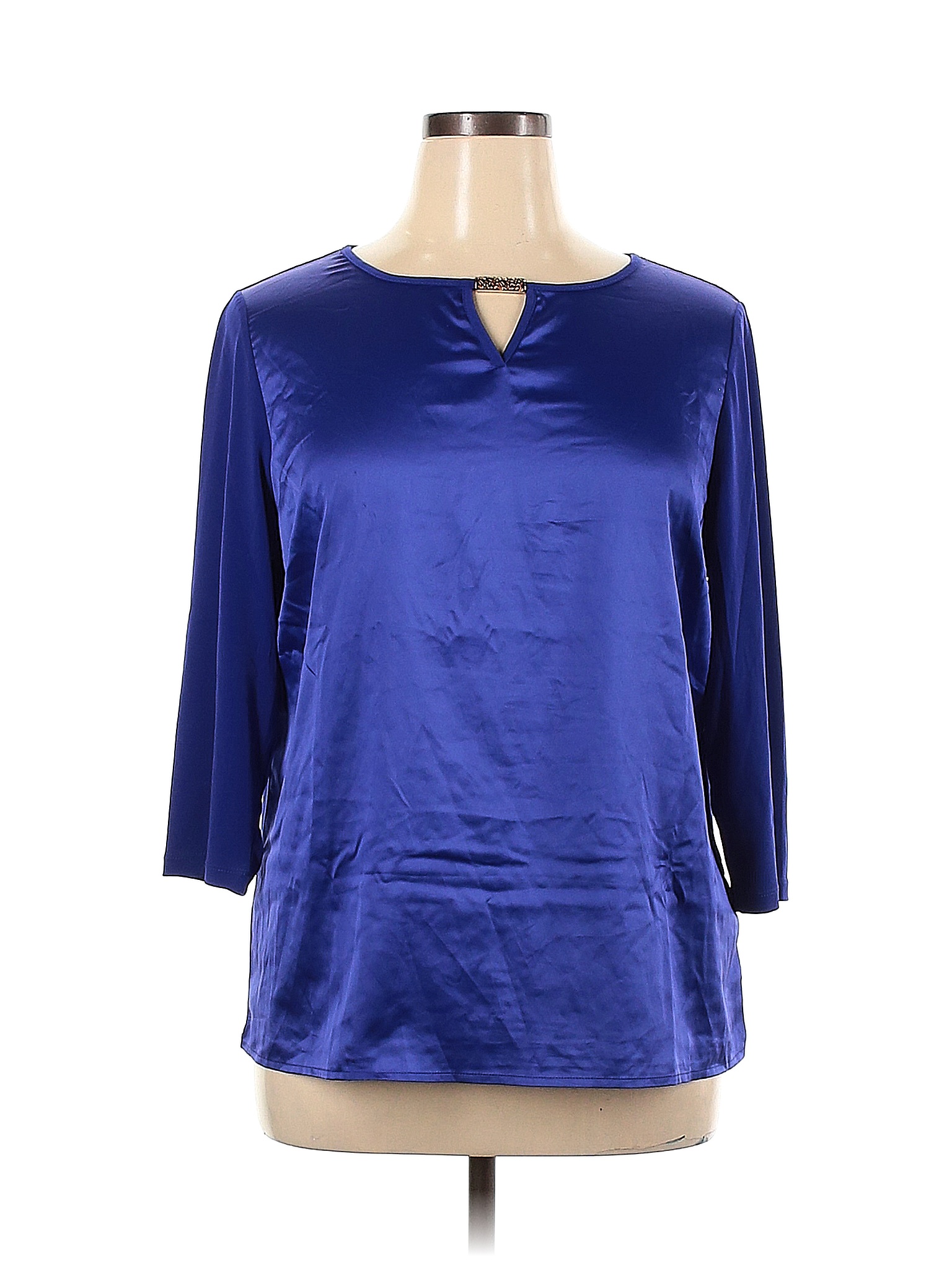 Susan Graver Solid Blue Purple Long Sleeve Blouse Size L 81 Off