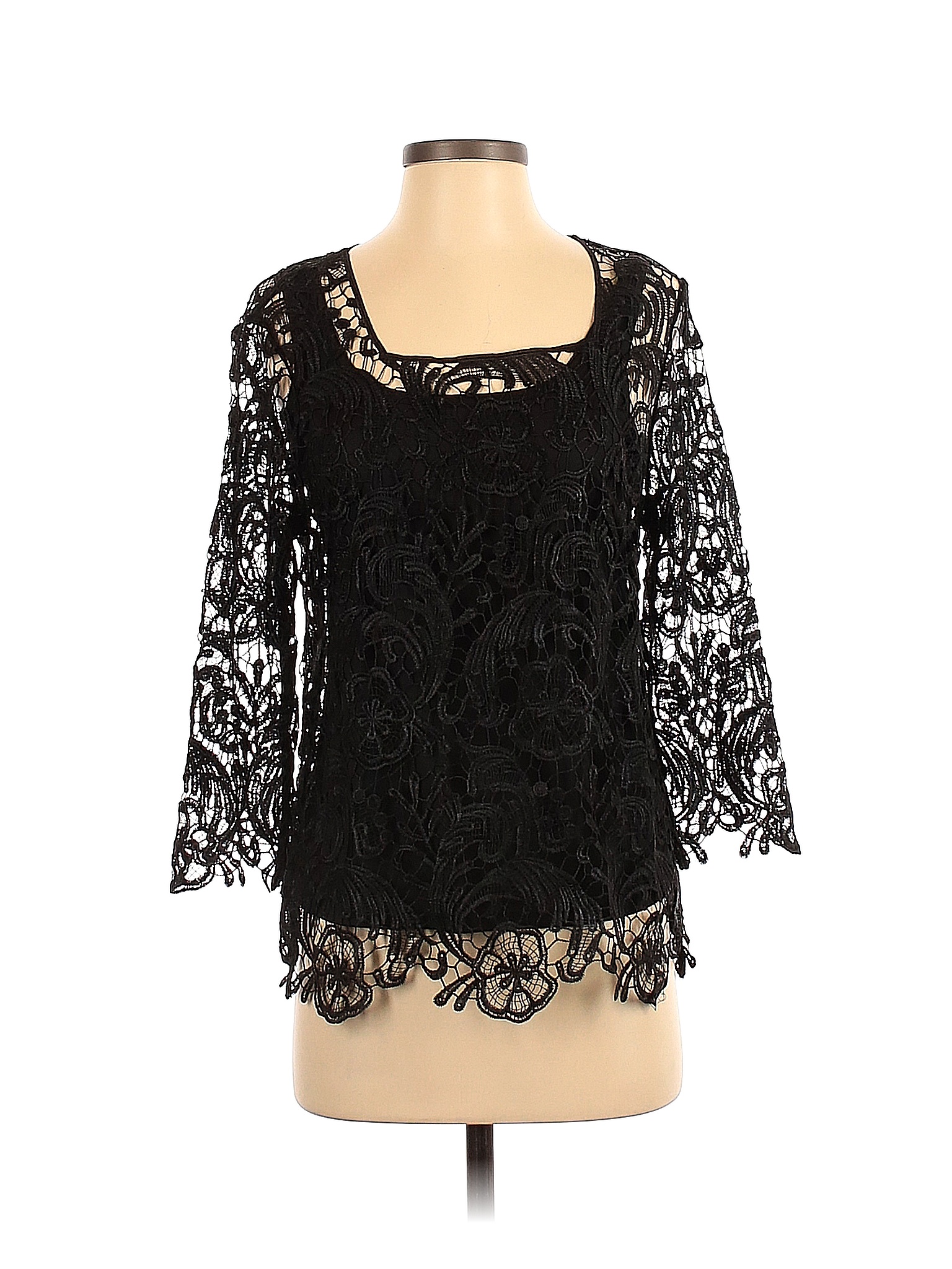 Vicki Wayne's 100% Polyester Solid Black 3/4 Sleeve Blouse Size S - 66% ...