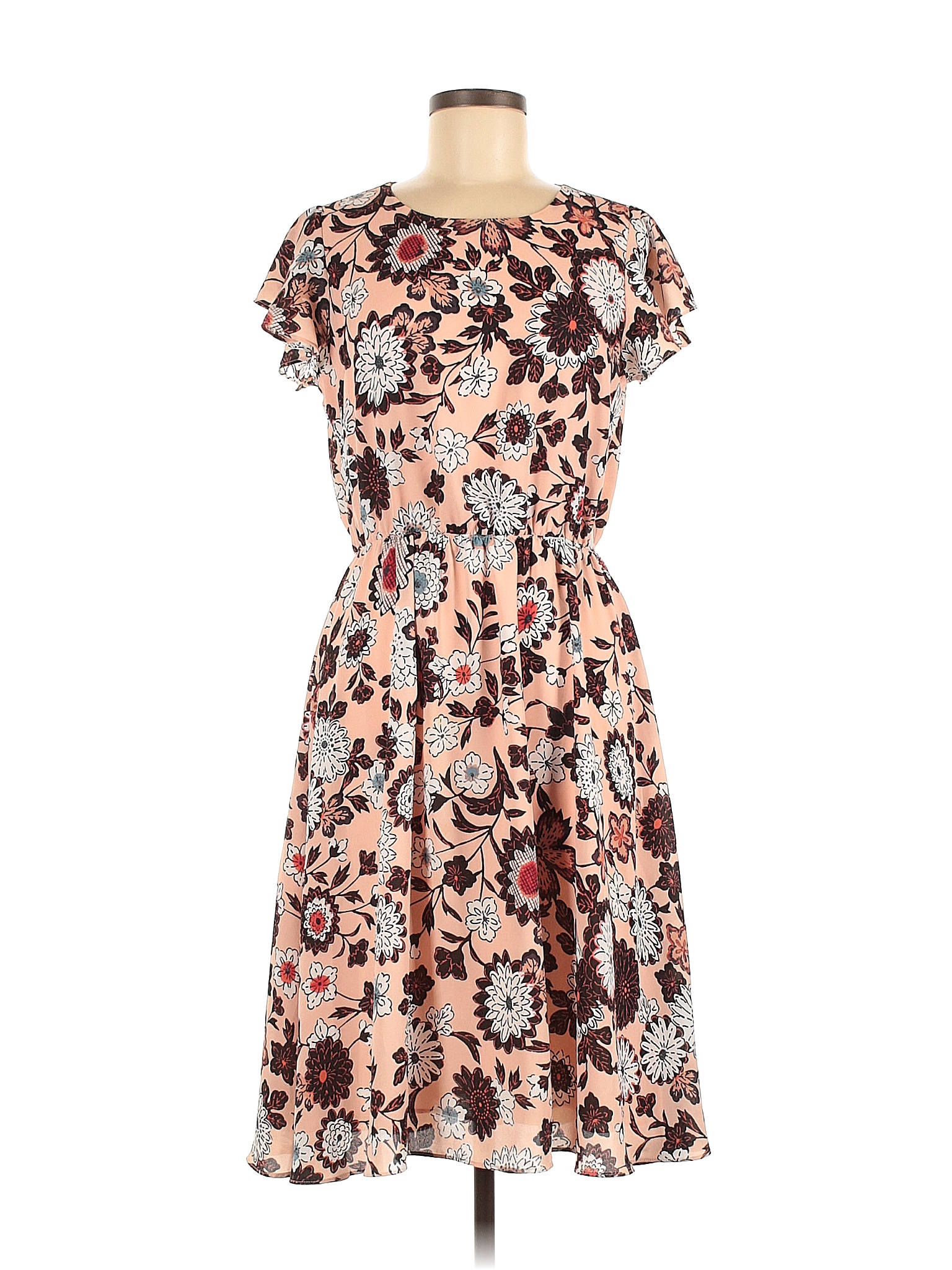 Ann Taylor Loft 100 Polyester Multi Color Pink Casual Dress Size M