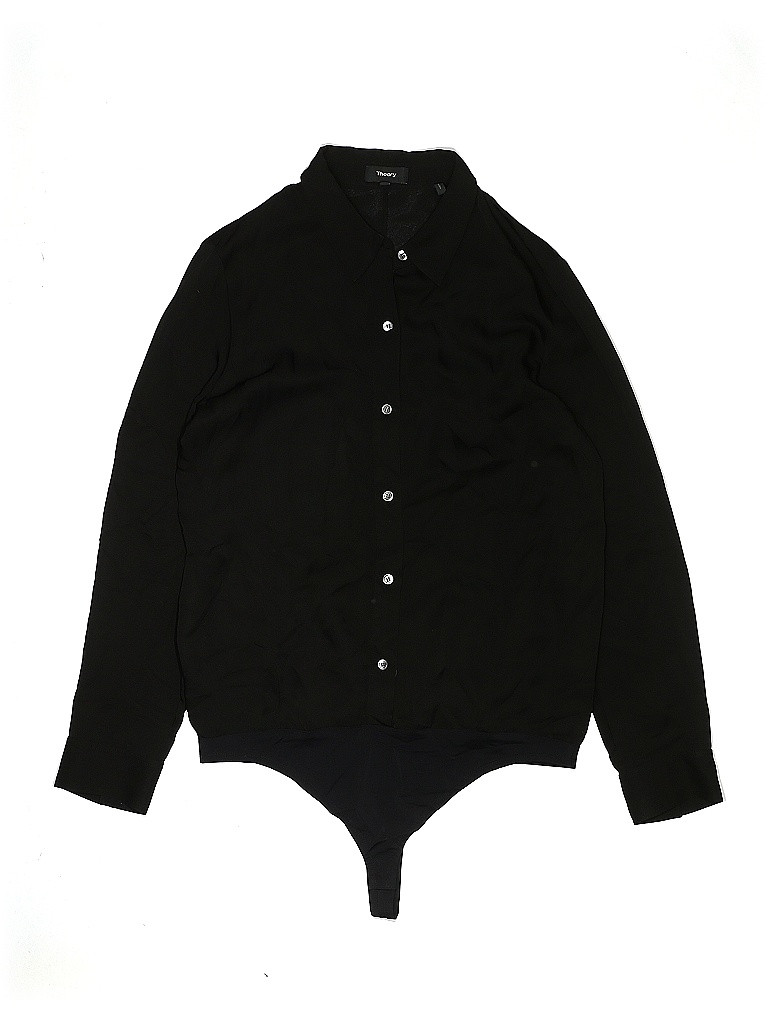 Theory 100% Silk Solid Black Bodysuit Size L - 83% off | thredUP