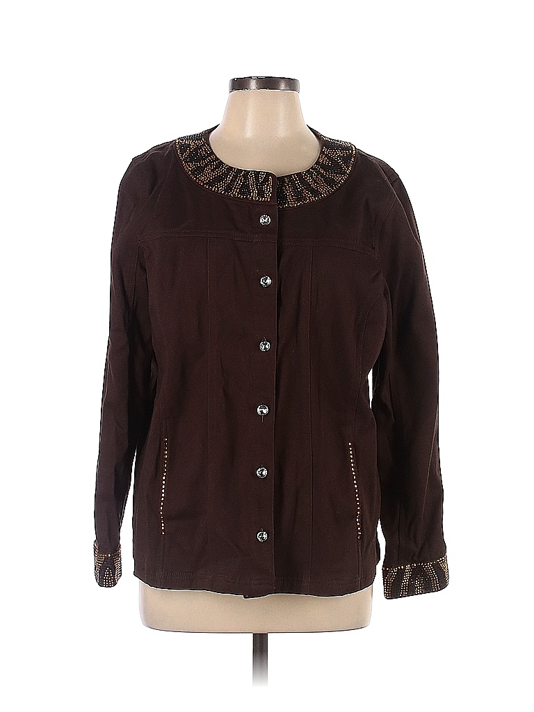 Quacker Factory Solid Brown Denim Jacket Size L - 77% off | thredUP