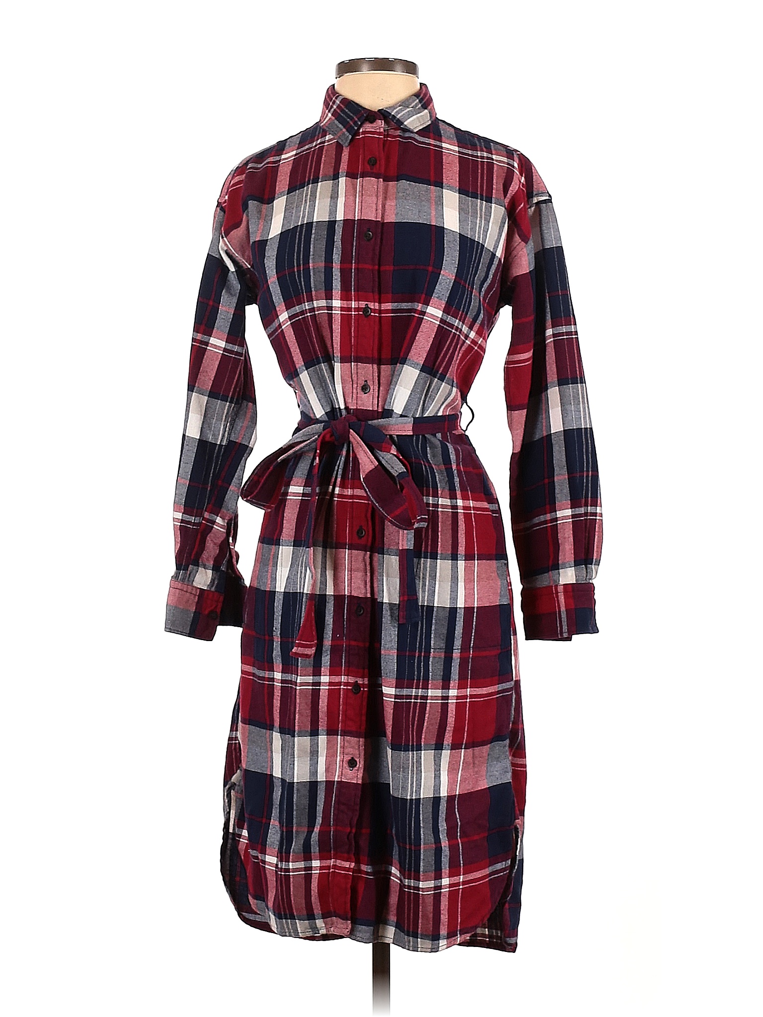 Uniqlo 100 Cotton Plaid Multi Color Red Casual Dress Size Xs 52 Off