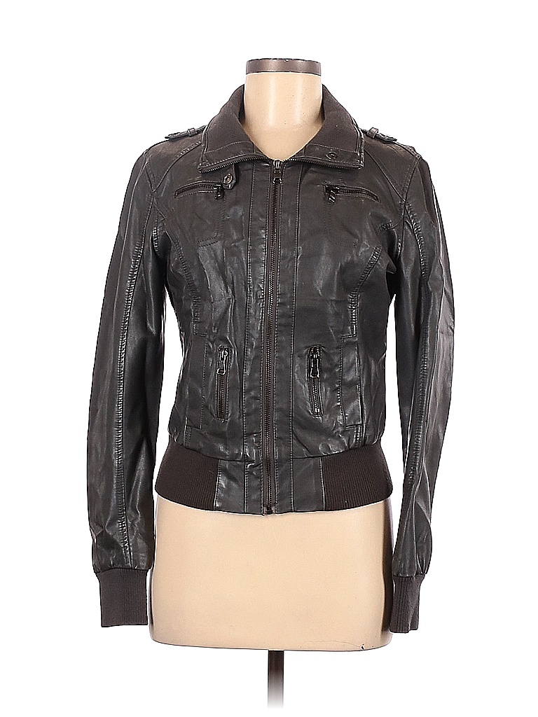 Miss Posh 100% Polyurethane Solid Gray Faux Leather Jacket Size M - 59% ...