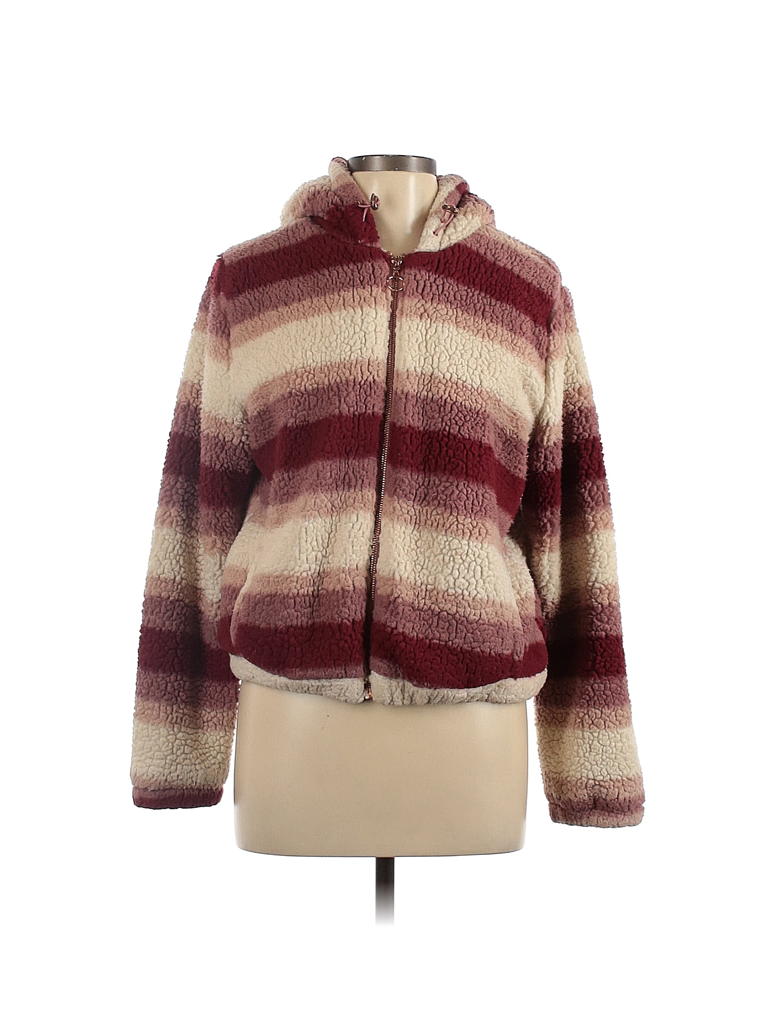 Ashley by 26 International Stripes Burgundy Faux Fur Jacket Size L - 81 ...