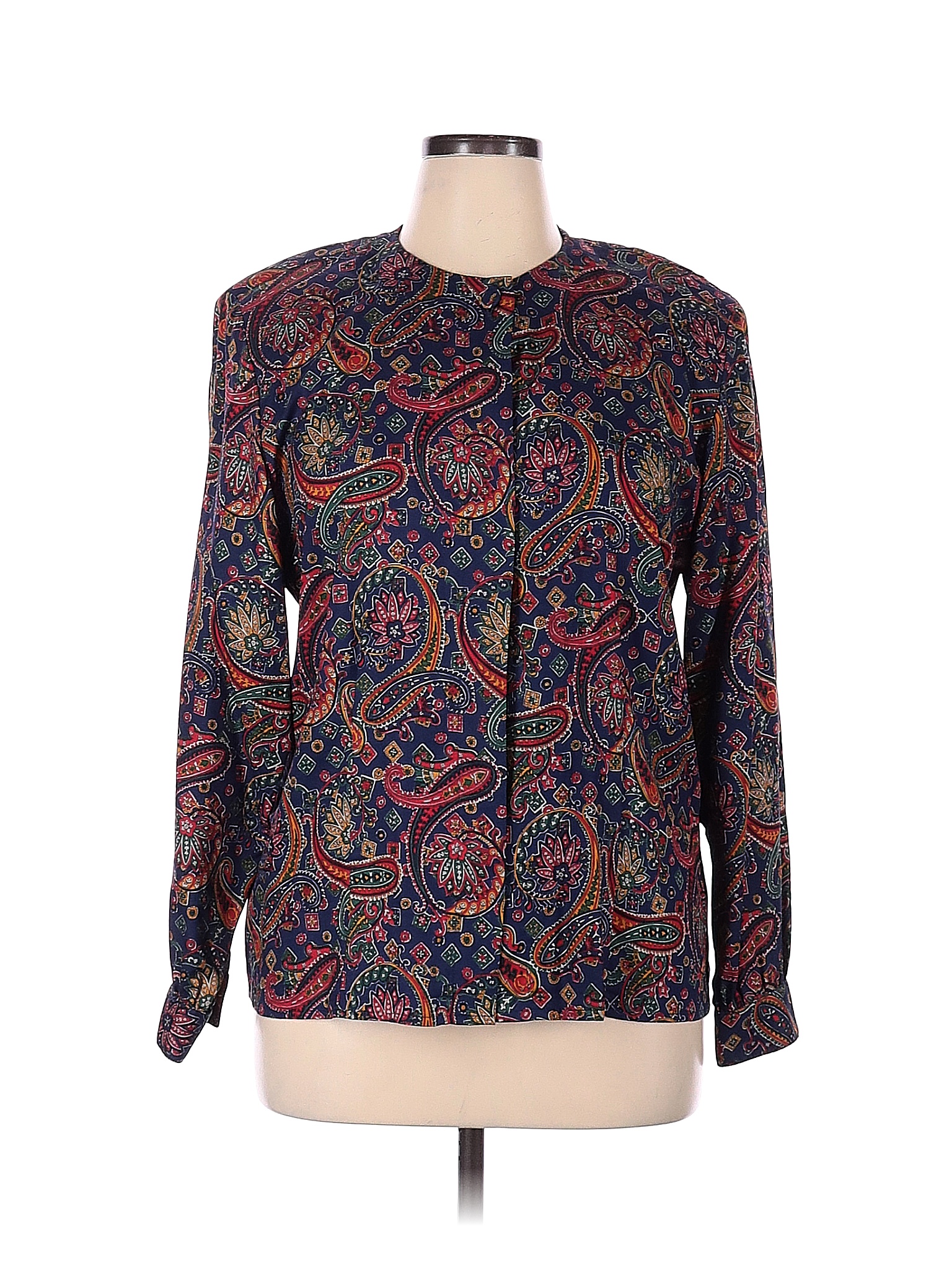 Carroll Reed 100% Rayon Paisley Blue Long Sleeve Button-Down Shirt Size ...