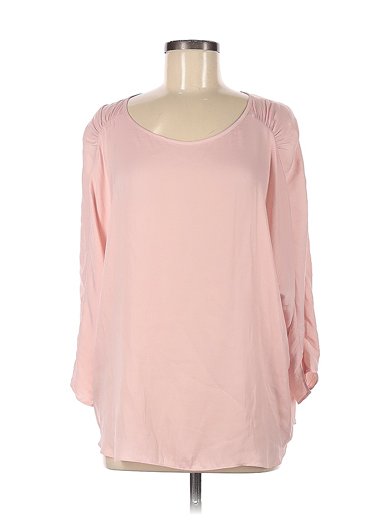 H By Halston 100% Polyester Solid Pink Long Sleeve Blouse Size M - 86% off | thredUP