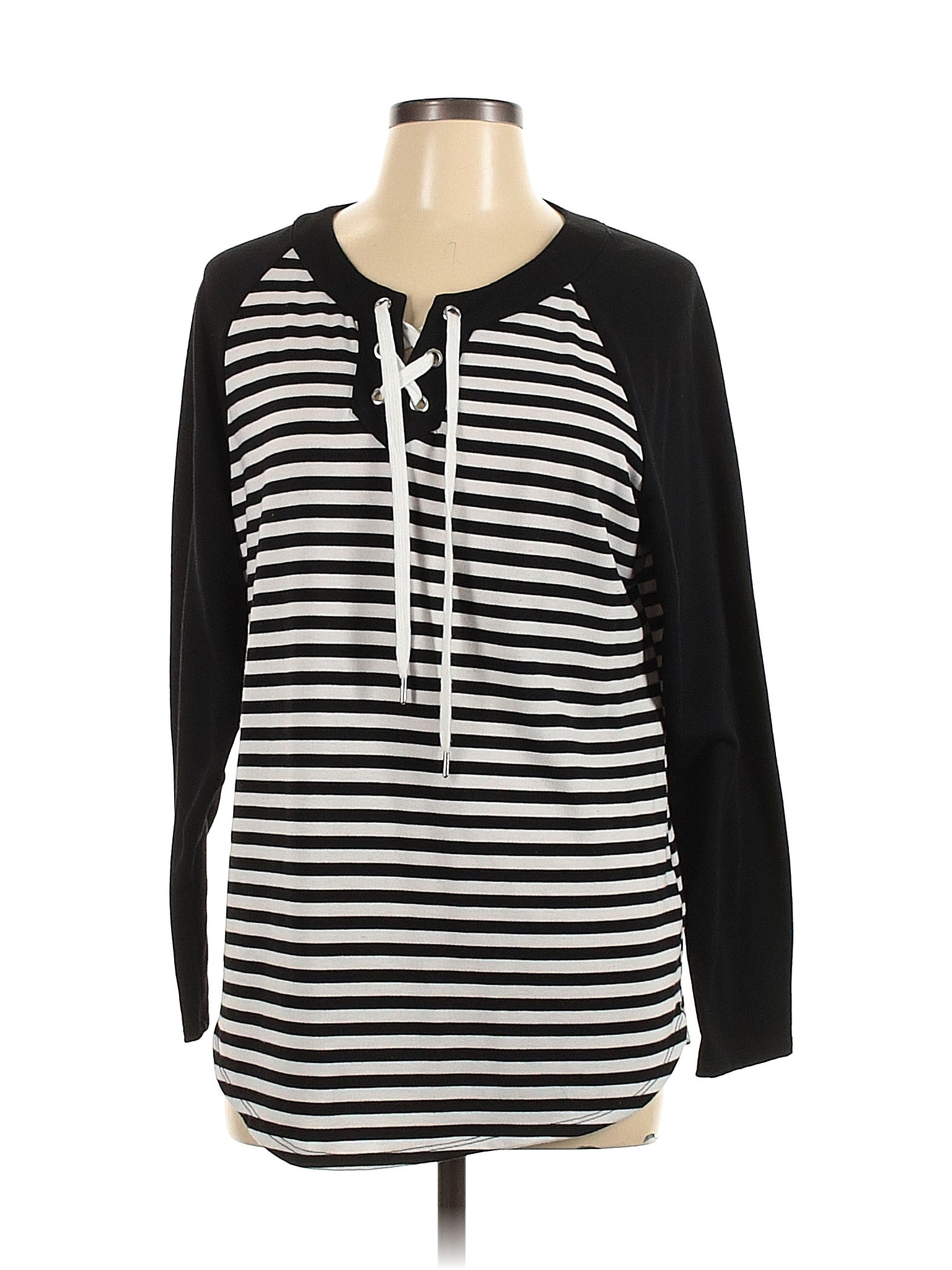 Ruby Rd. Stripes Black Long Sleeve Top Size L - 75% off | thredUP