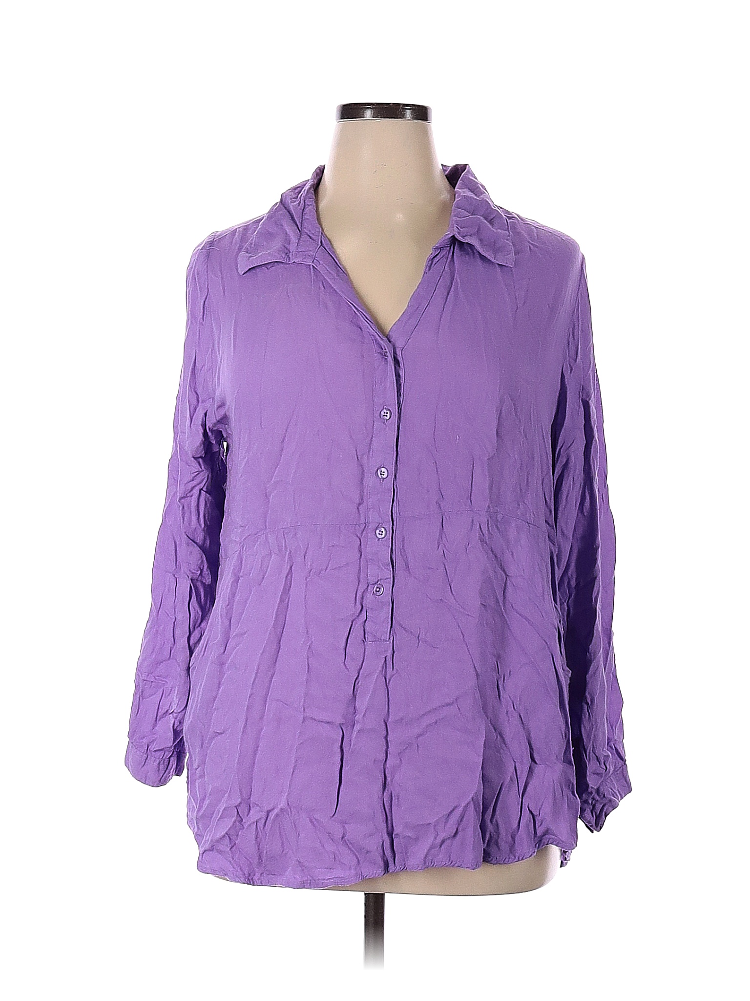 Anthony Richards 100 Rayon Solid Purple Long Sleeve Blouse Size Xl