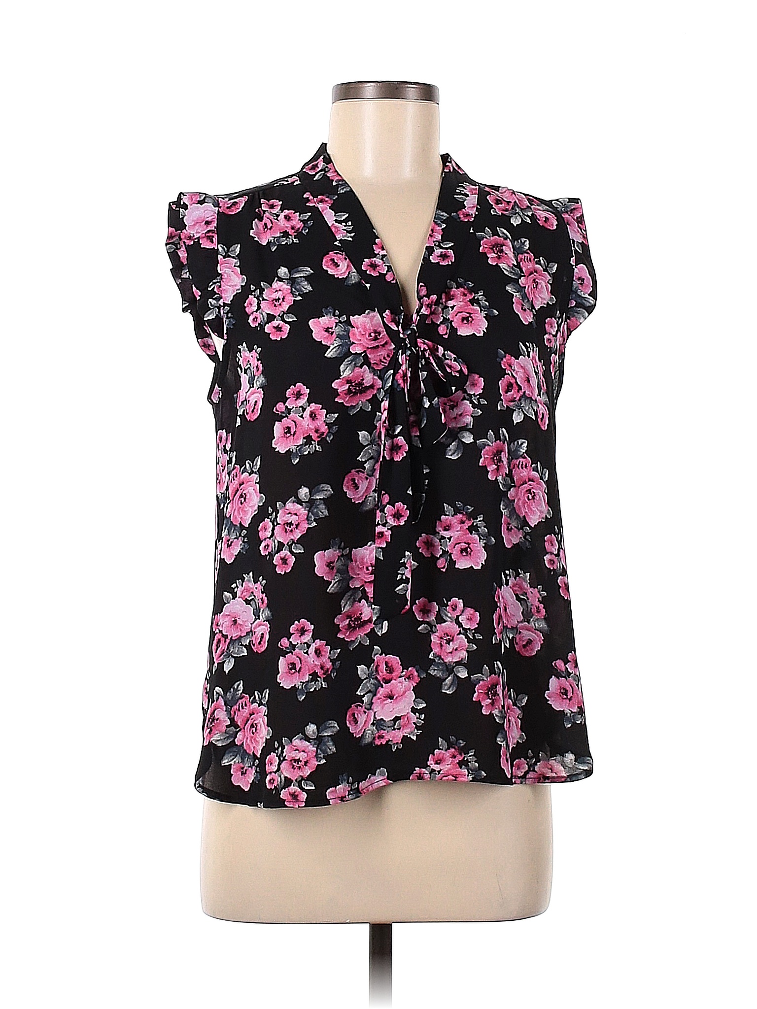 Forever 21 100 Polyester Floral Black Short Sleeve Blouse Size M 46