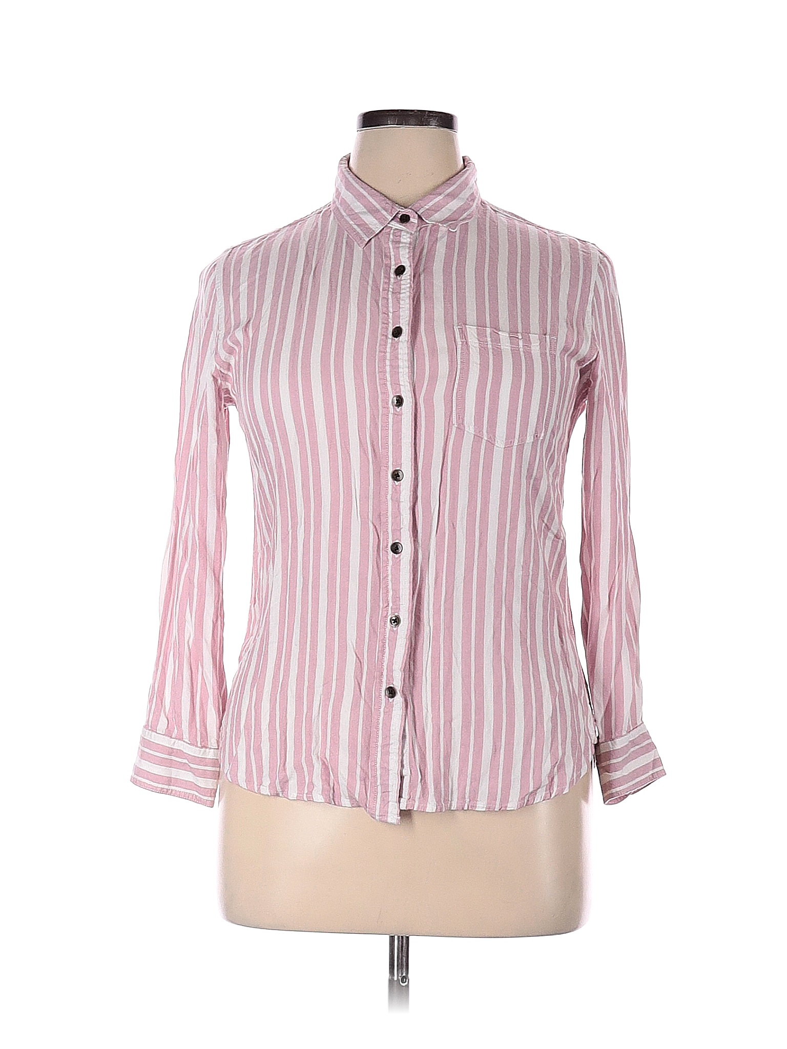 Jachs Girlfriend 100% Rayon Stripes Pink Long Sleeve Button-Down Shirt Size 14 - 92% off | thredUP