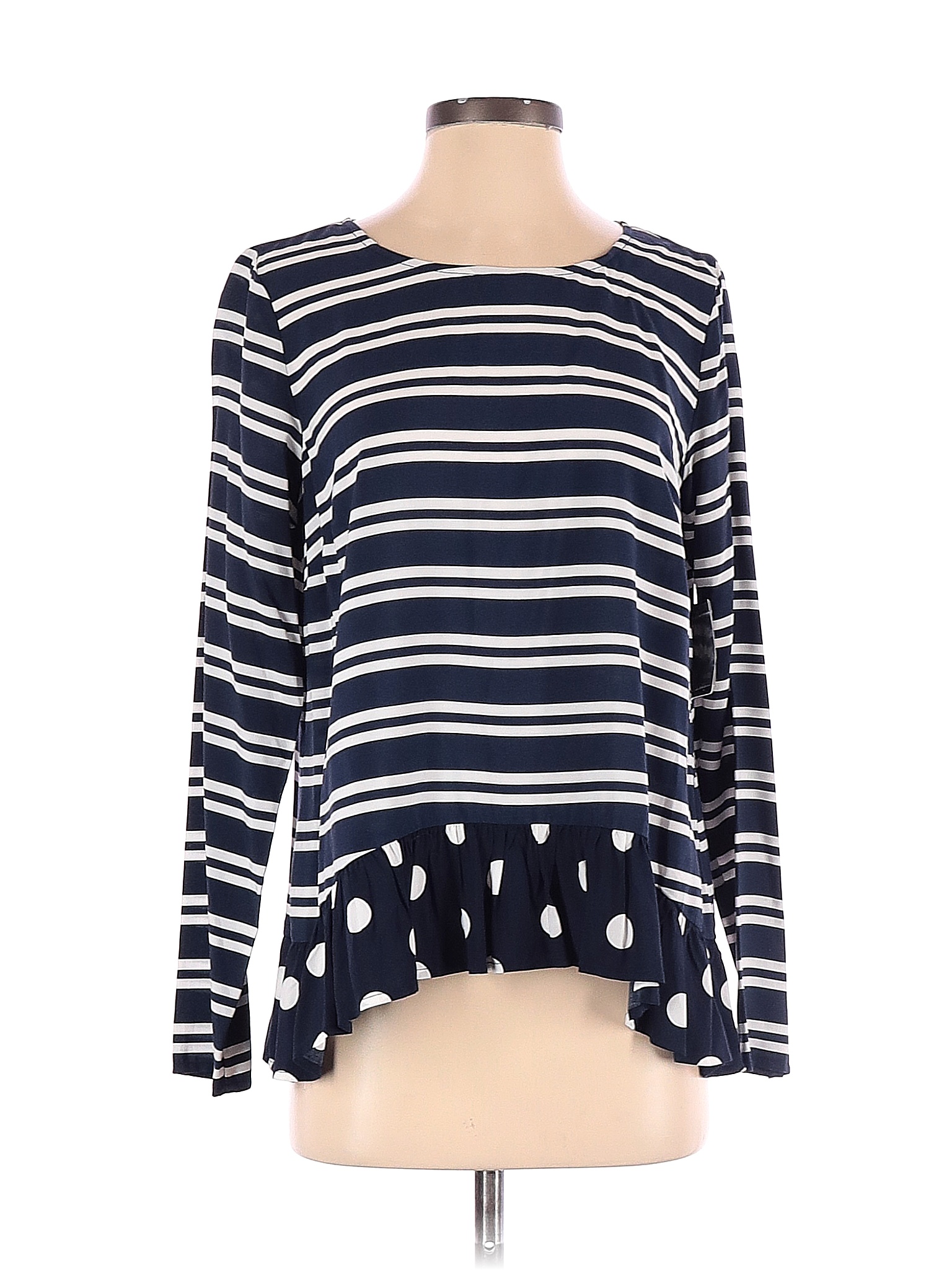 Crown And Ivy 100 Rayon Stripes Colored Blue Long Sleeve Blouse Size S