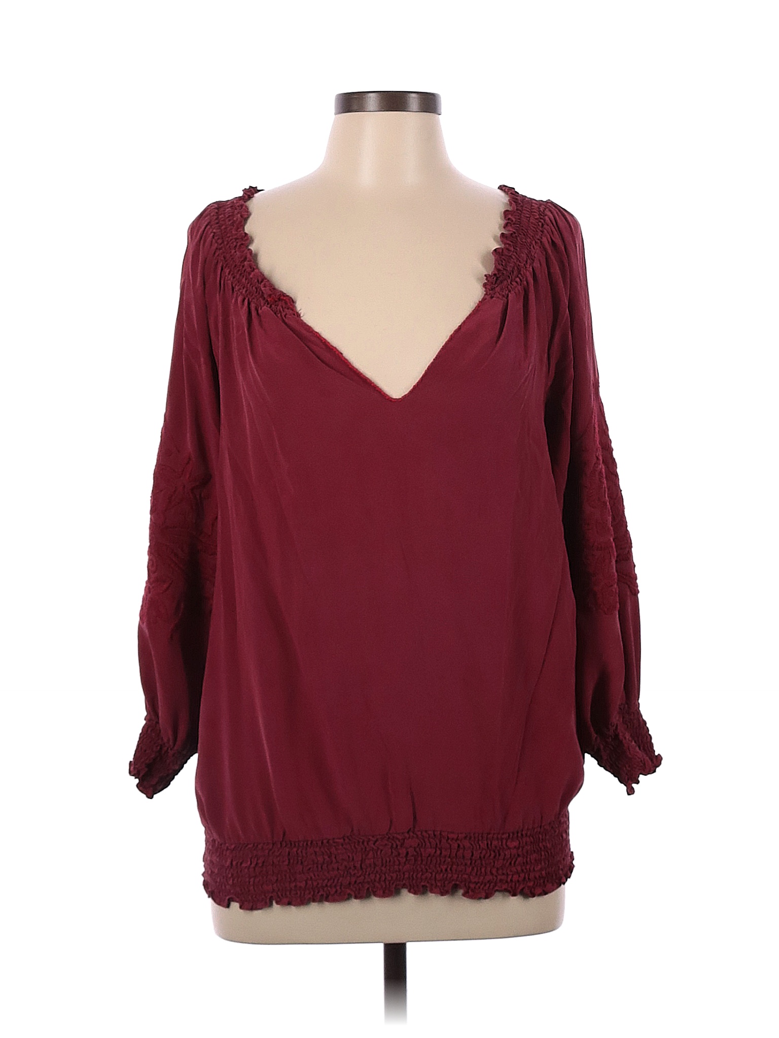 Spiegel 100% Silk Solid Maroon Red Long Sleeve Silk Top Size 10 - 73% ...