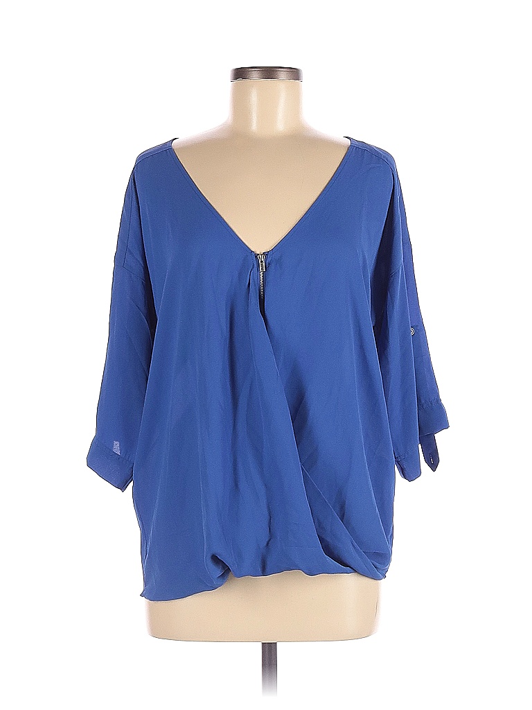 Venus 100 Polyester Solid Blue 3 4 Sleeve Blouse Size M 69 Off