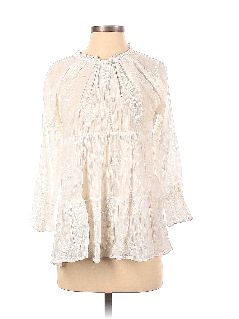 Zara 100% Cotton Solid Ivory White Long Sleeve Blouse Size XS - 52% off | thredUP
