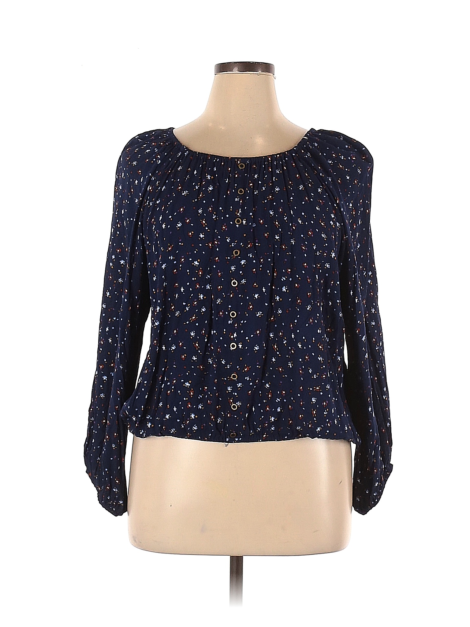 A N A A New Approach 100 Rayon Blue Long Sleeve Blouse Size Xl 62