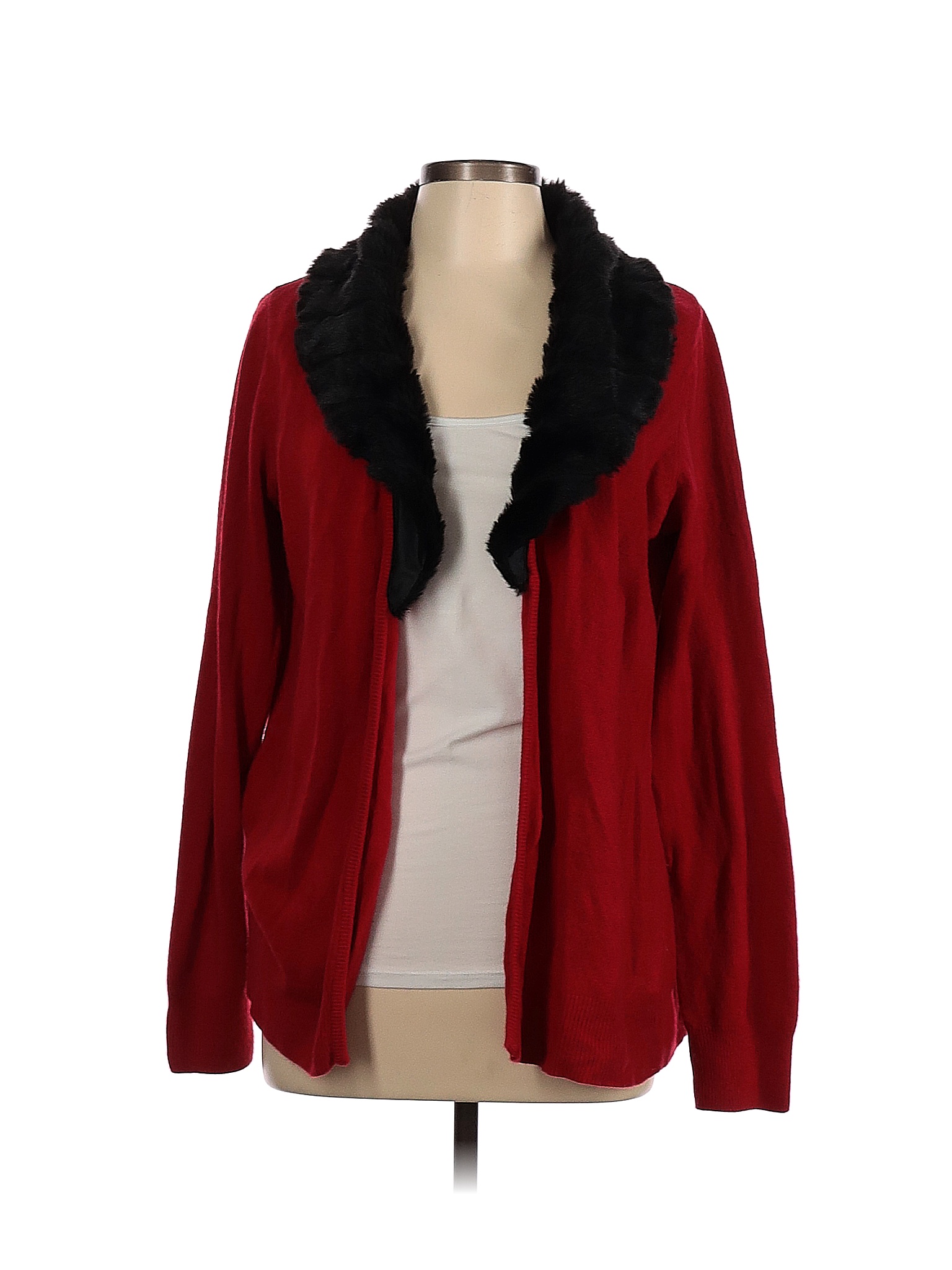 Laura Scott 100 Acrylic Solid Color Block Maroon Red Cardigan Size L