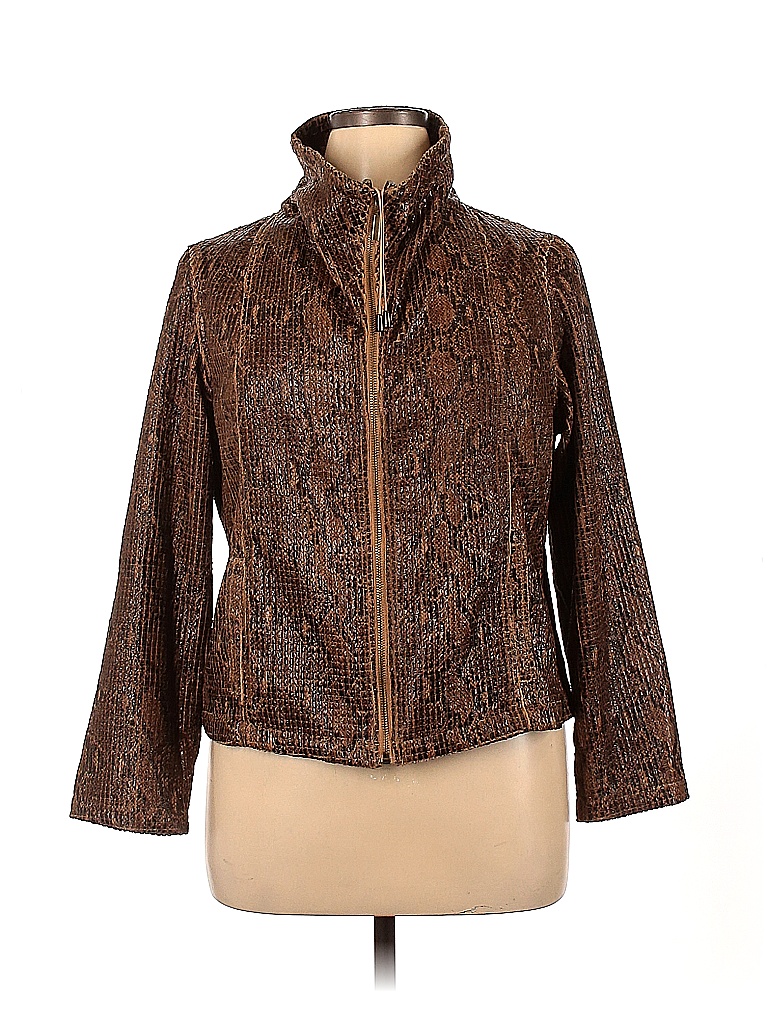 Ruby Rd. 100% Polyester Animal Print Brown Tan Faux Leather Jacket Size ...