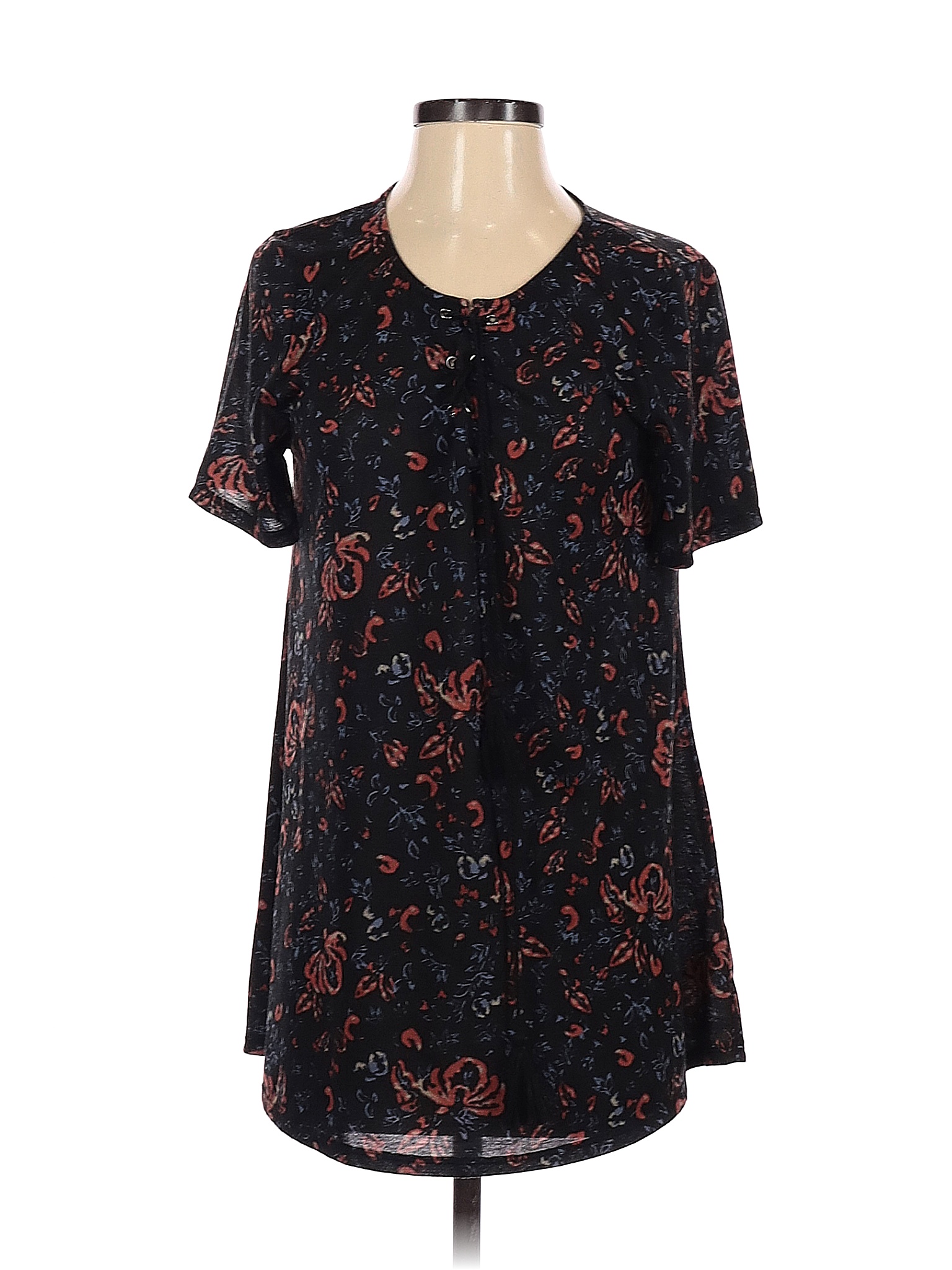 Faded Glory 100 Polyester Floral Black Short Sleeve Blouse Size M 55
