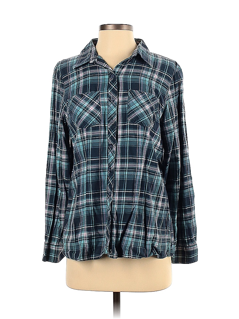 L.L.Bean 100% Cotton Plaid Blue Long Sleeve Button-Down Shirt Size S - 65% off | thredUP
