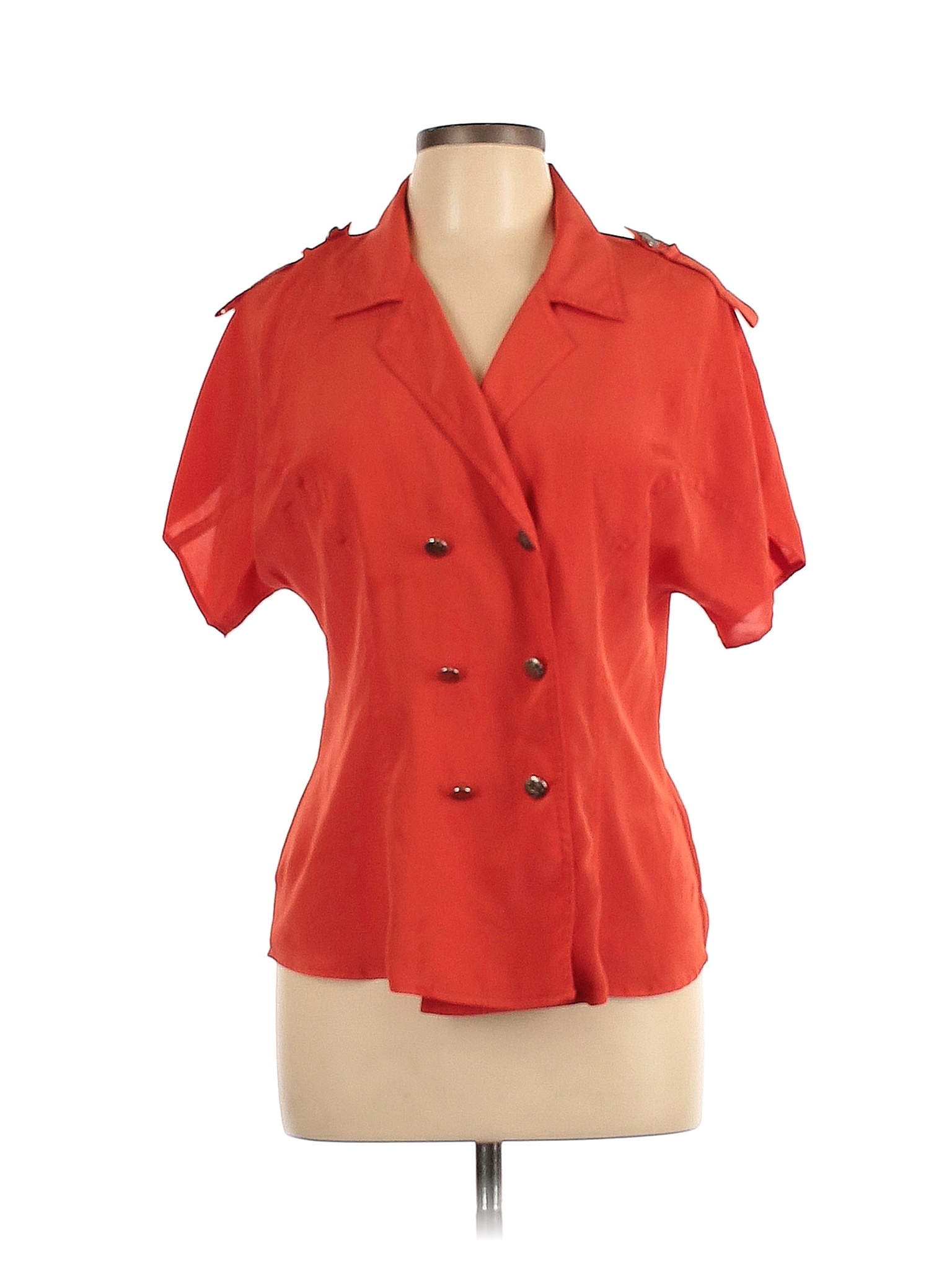 Notations 100 Polyester Solid Orange Short Sleeve Blouse Size 10 74