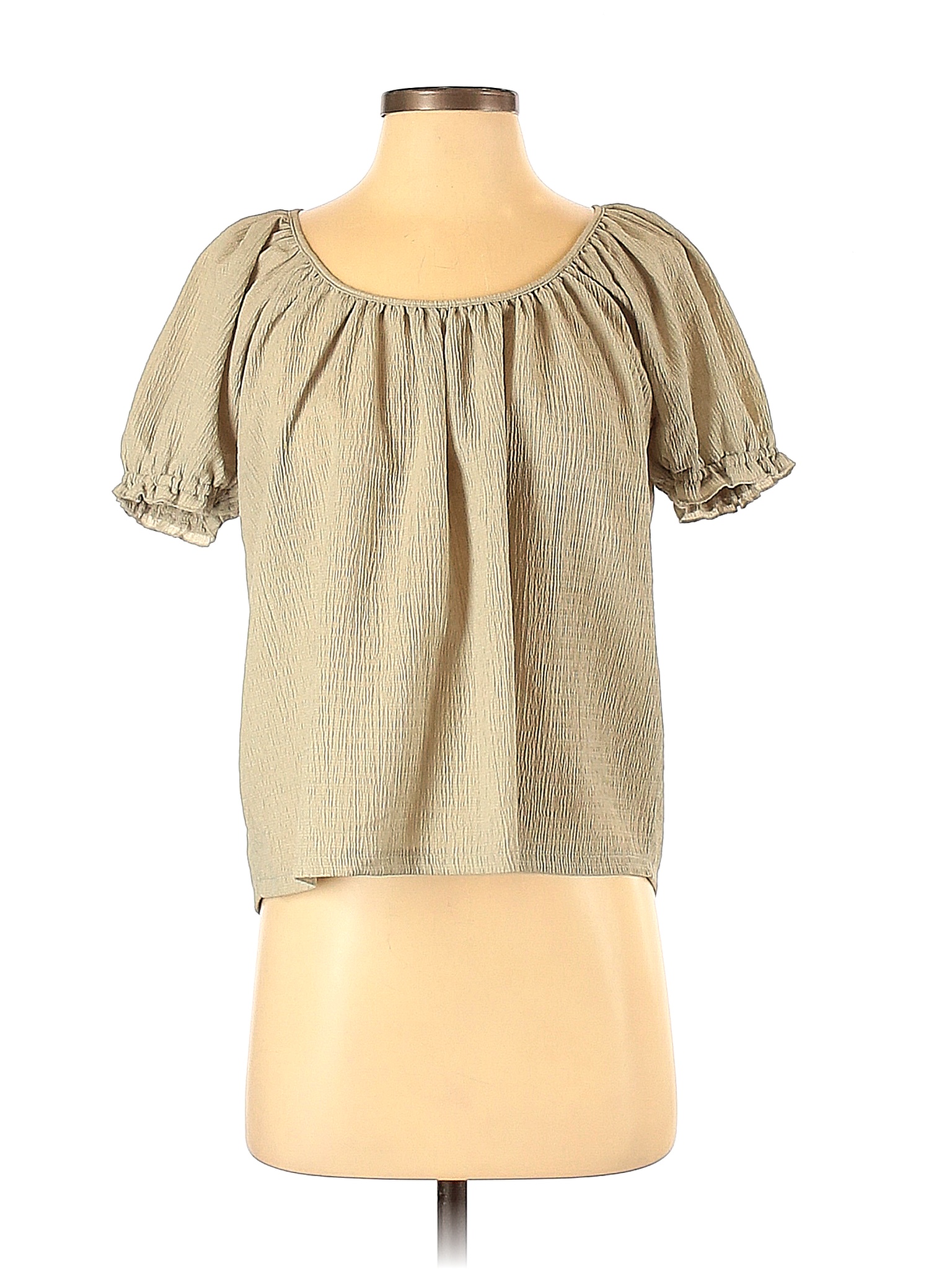 Texture And Thread Madewell Solid Tan Green Short Sleeve Blouse Size S