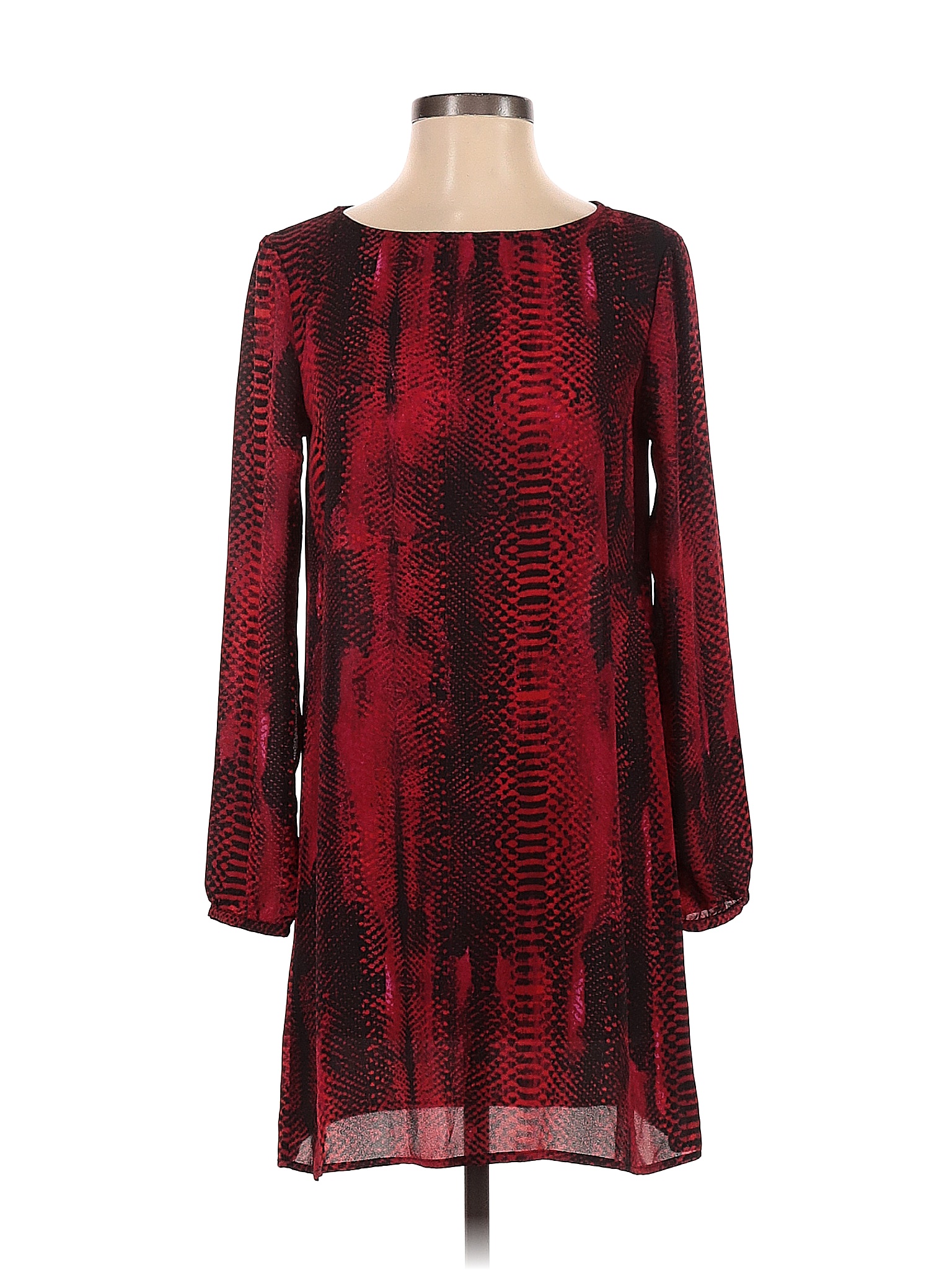 Bb Dakota 100 Polyester Multi Color Red Long Sleeve Blouse Size Xs