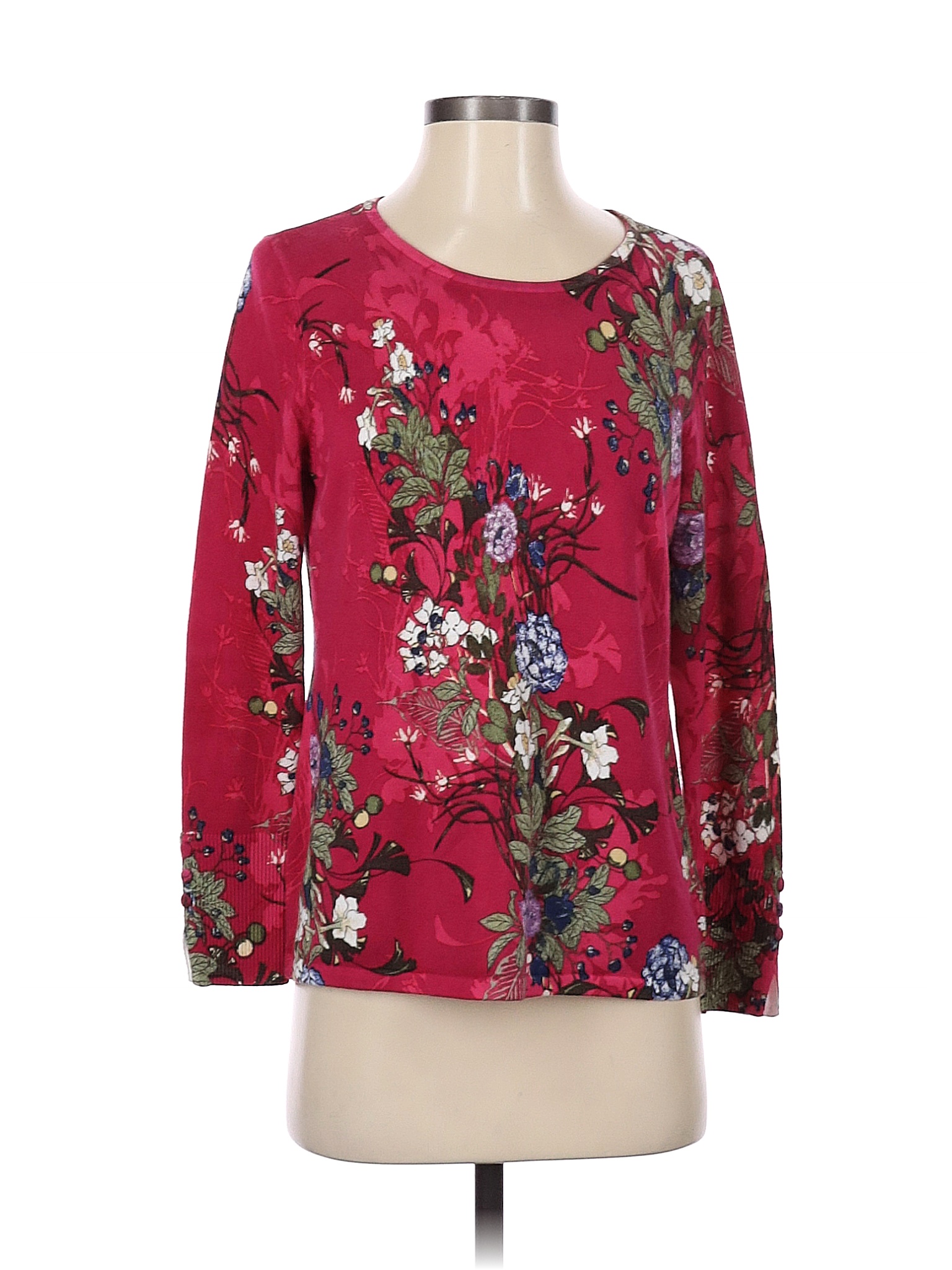 Chico's Floral Red Pink Pullover Sweater Size Sm (0) - 85% off | thredUP
