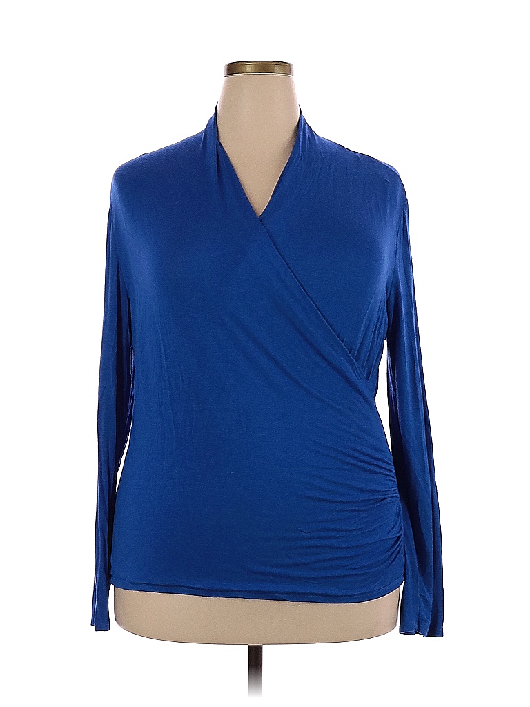 Peck And Peck Solid Blue Long Sleeve Top Size Xl 68 Off Thredup