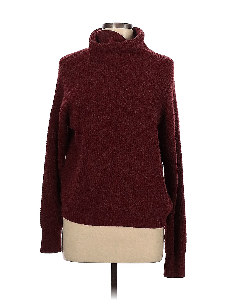 ABound Solid Color Block Maroon Burgundy Turtleneck Sweater Size L - 73 ...