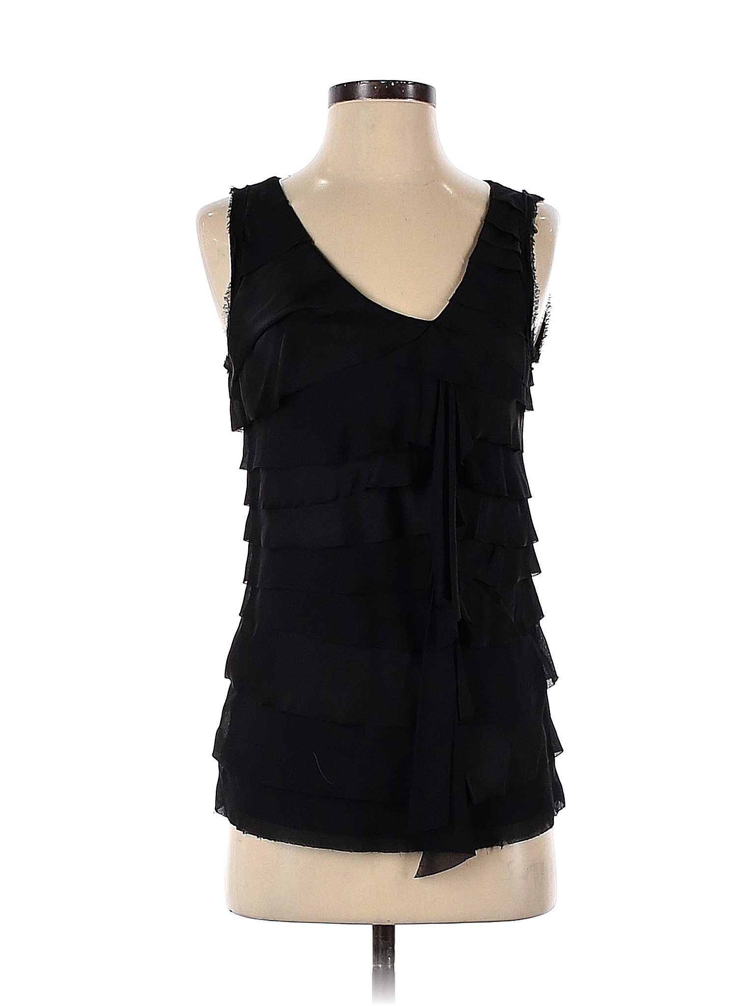 Ann Taylor Loft 100 Polyester Solid Black Sleeveless Blouse Size Xs