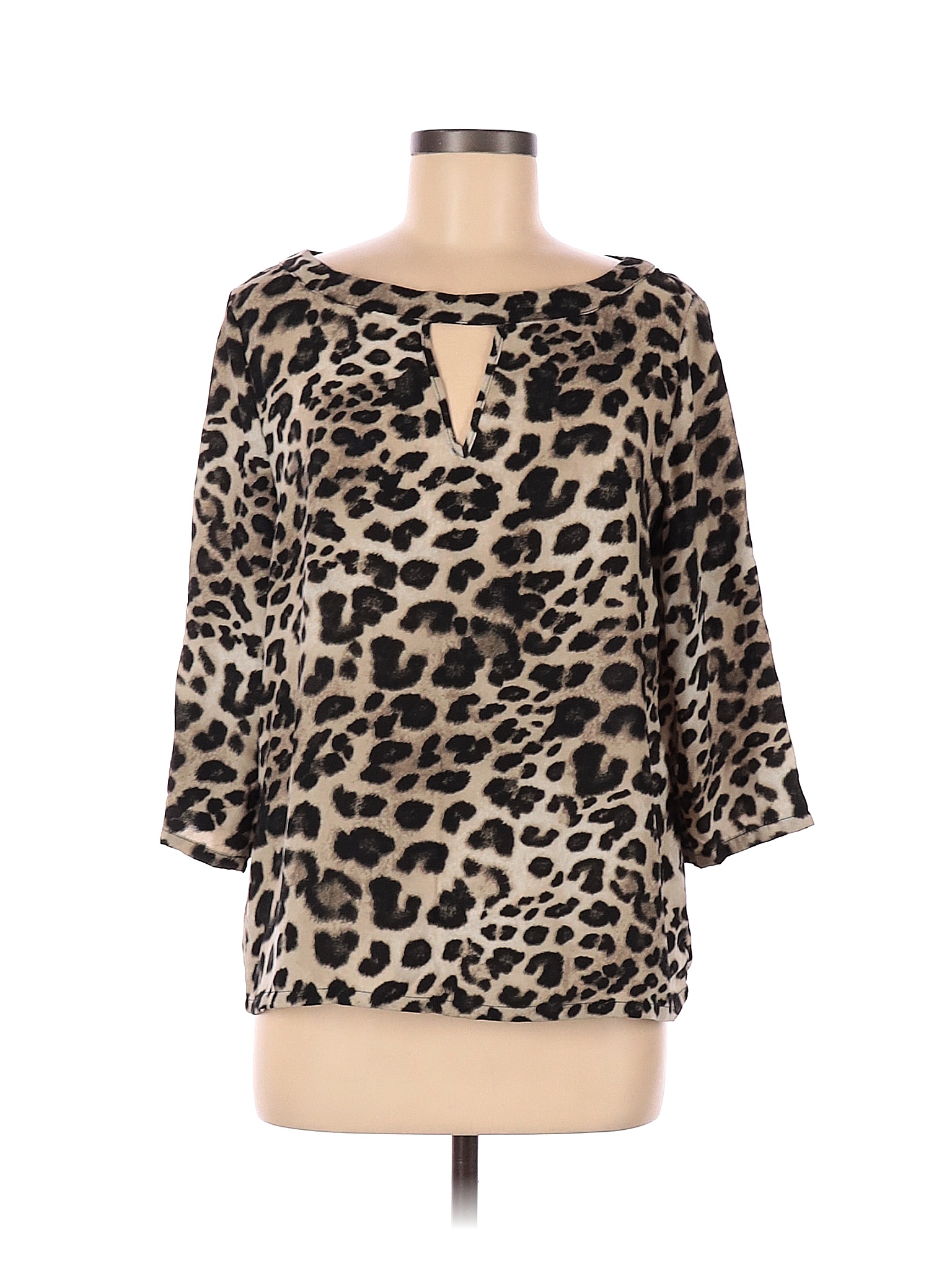 Three Eighty Two 100% Polyester Multi Color Tan Long Sleeve Blouse Size ...