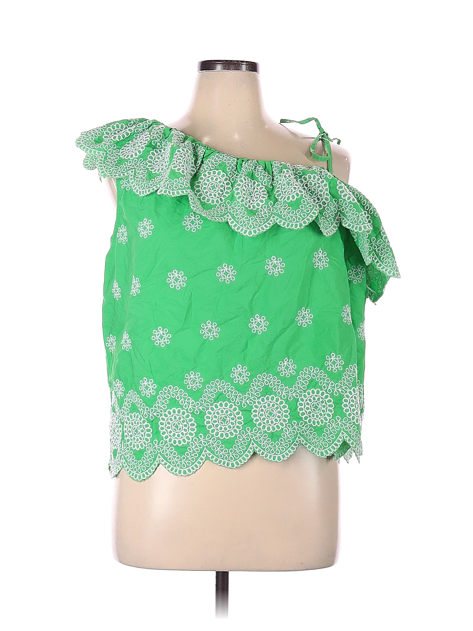 Crown And Ivy 100 Cotton Floral Green Short Sleeve Blouse Size Xl 71