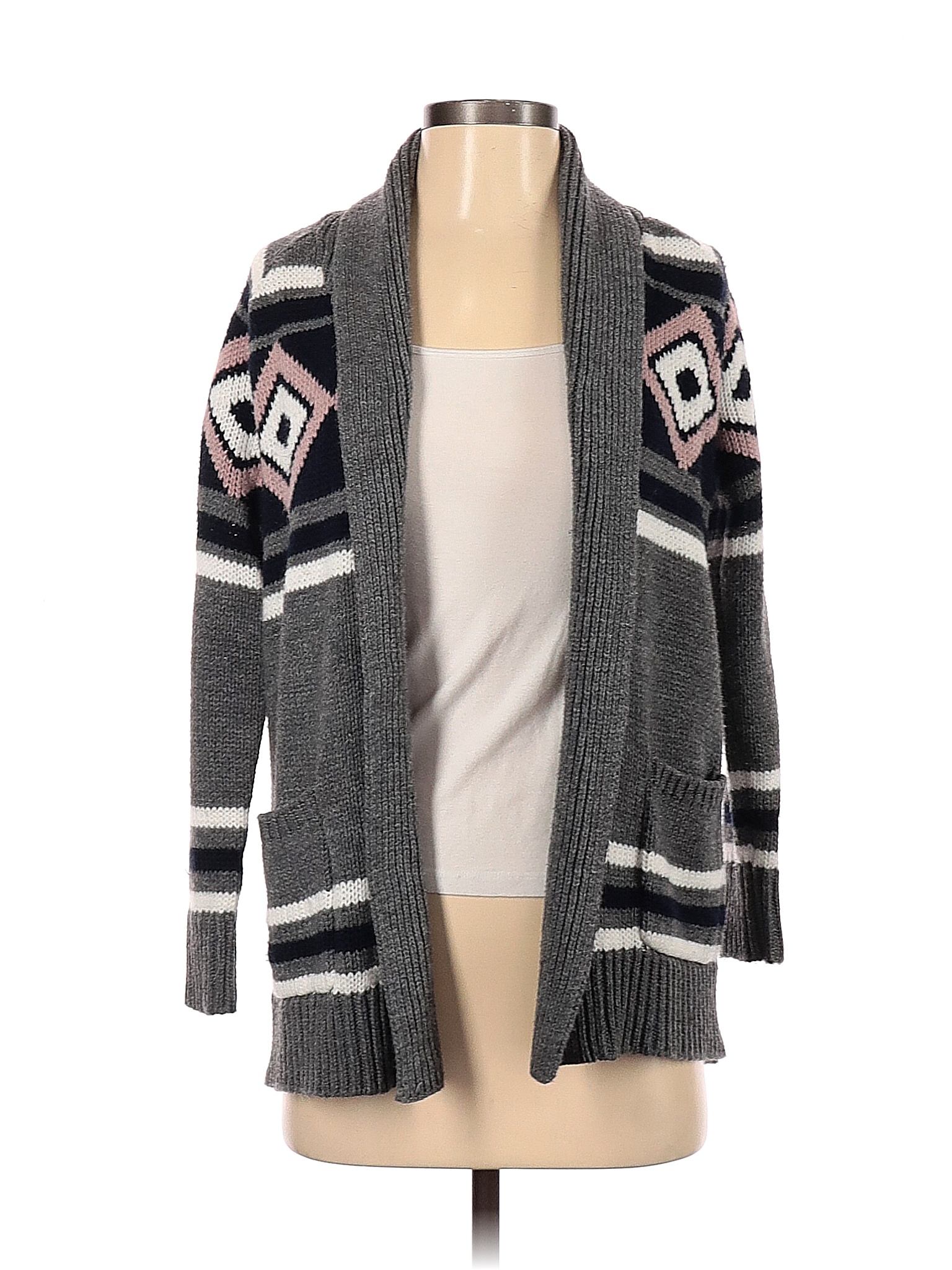 Pink Republic 100% Acrylic Color Block Multi Color Gray Cardigan Size S ...