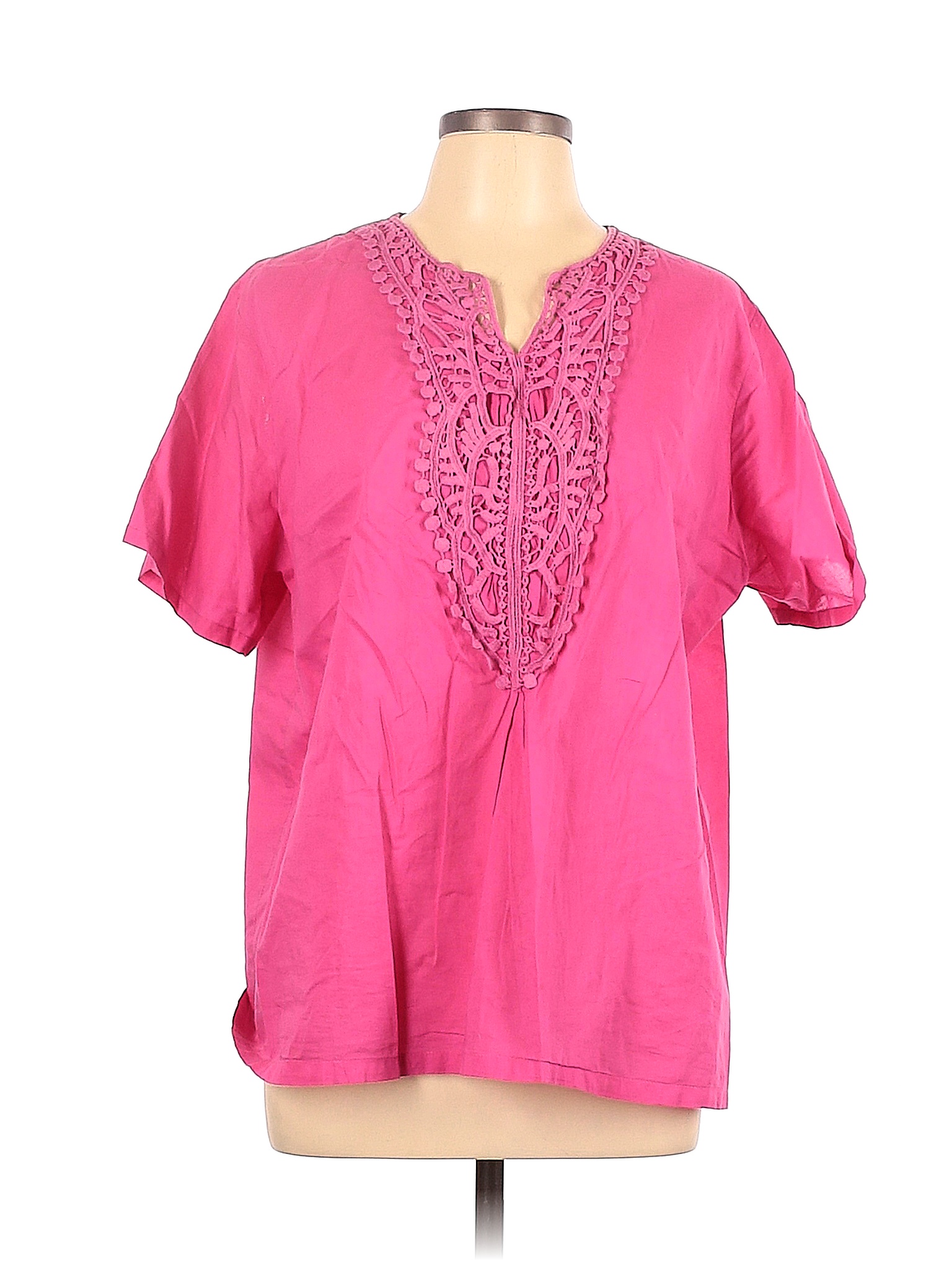 Woman Within 100 Cotton Solid Pink Short Sleeve Blouse Size 18 L