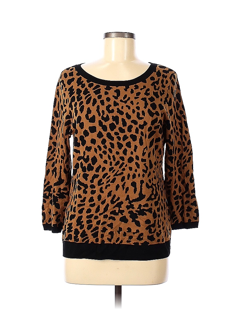 Talbots Animal Print Color Block Leopard Print Brown Pullover Sweater Size M - 84% off | thredUP