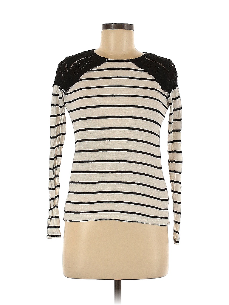 Zara W&B Collection Stripes Ivory Black Long Sleeve Top Size M - 65% ...