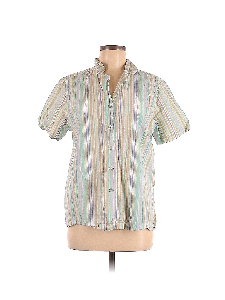 Cathy Daniels 100% Cotton Stripes White Short Sleeve Button-Down Shirt ...
