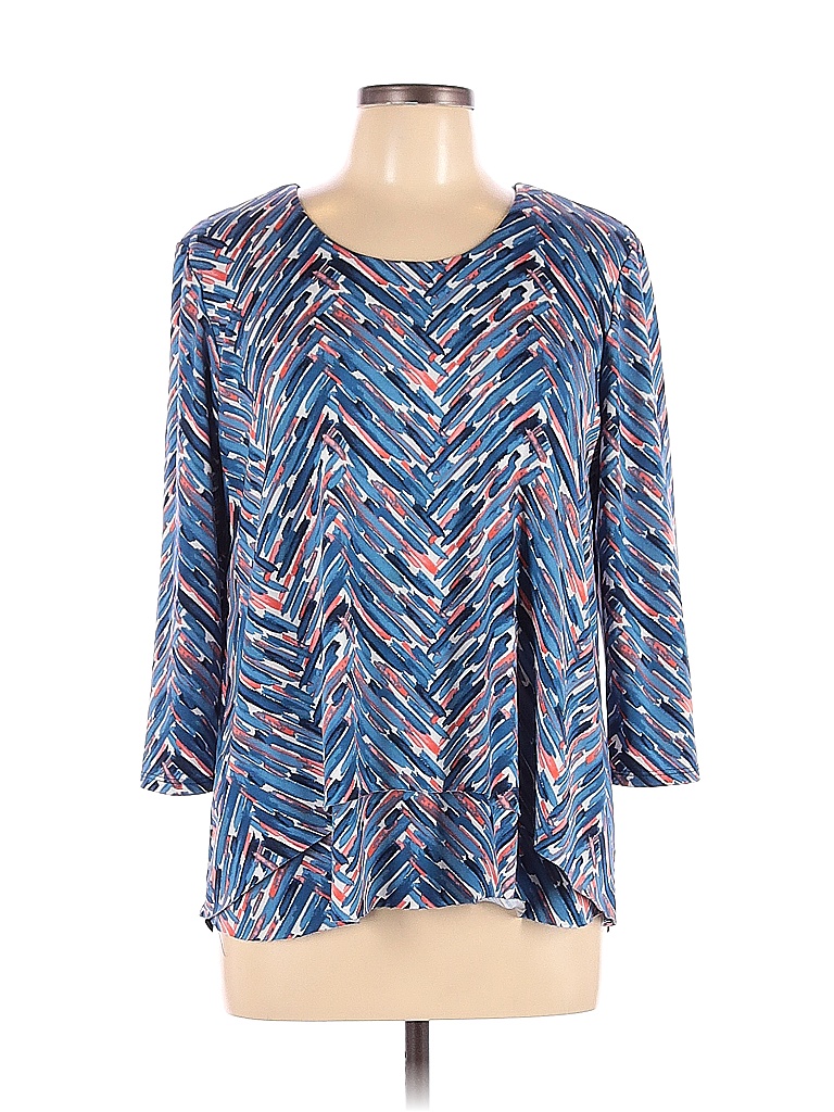 Peck And Peck Chevron Herringbone Blue Long Sleeve Top Size L 75 Off