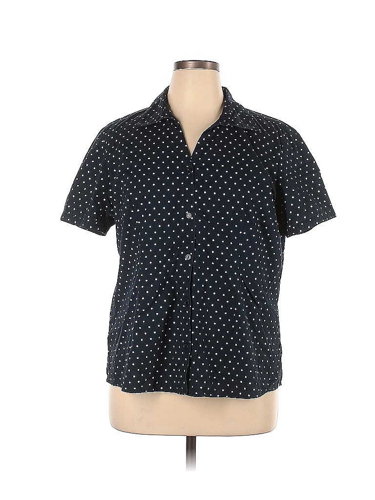 Basic Editions Polka Dots Black Blue Short Sleeve Button-Down Shirt Size XL - 42% off | thredUP