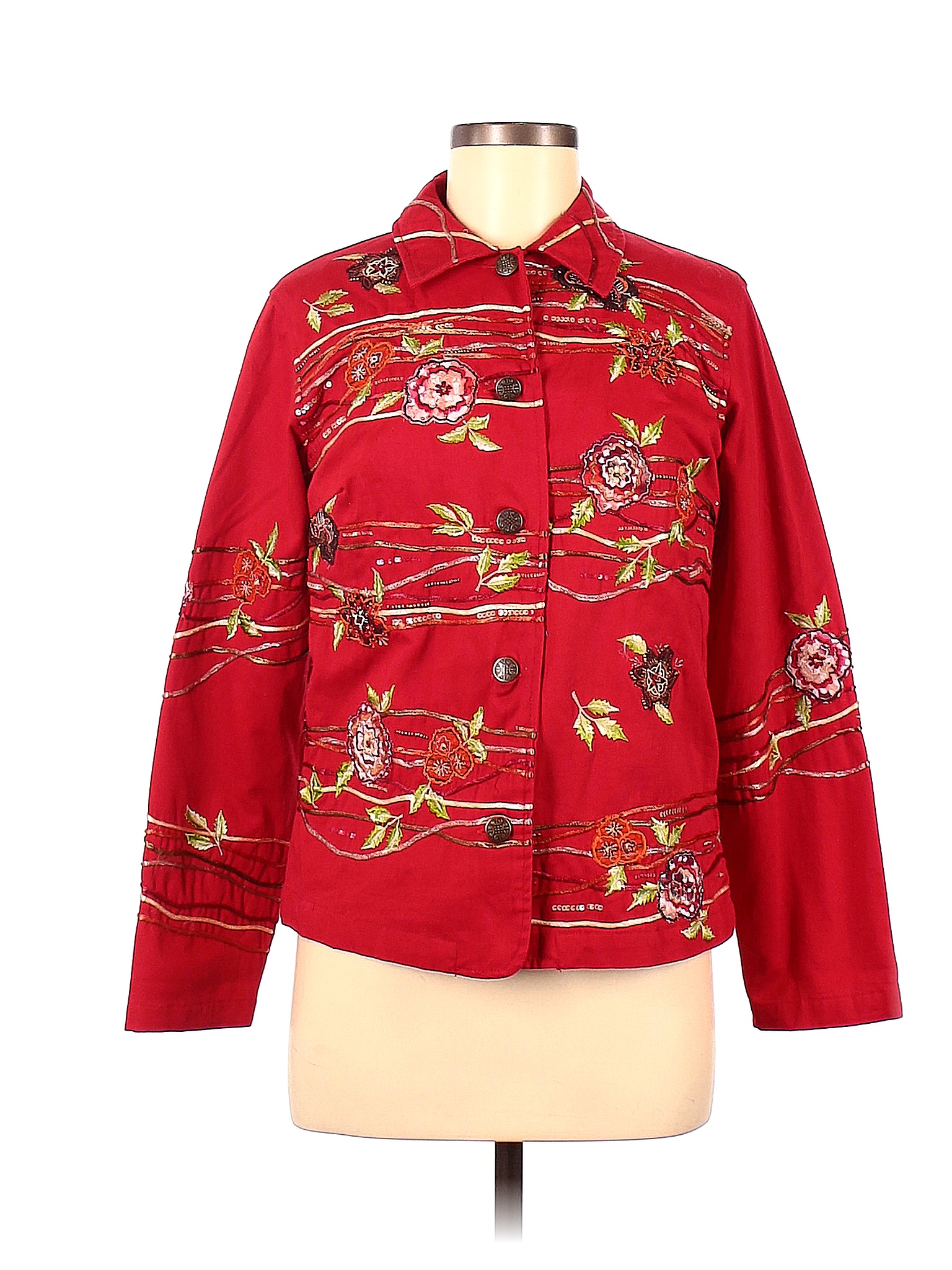 Coldwater Creek 100% Cotton Floral Colored Red Jacket Size XS - 89% off ...