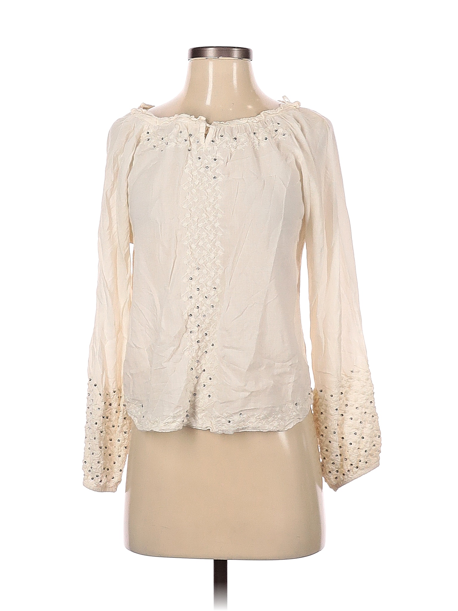 Willow & Clay 100% Cotton Polka Dots Colored Ivory Long Sleeve Blouse ...