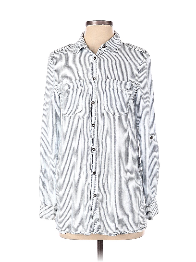 Dex 100% Tencel Stripes White Blue Long Sleeve Button-Down Shirt Size S - 68% off | thredUP