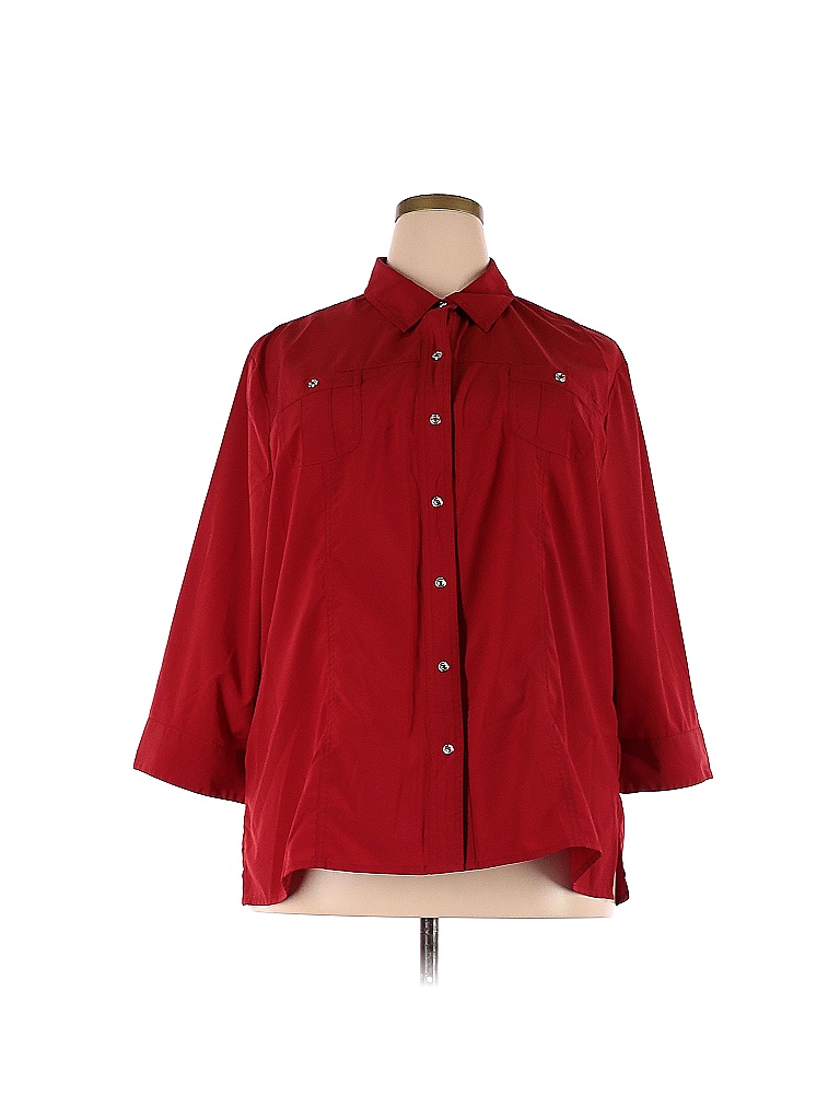 Southern Lady Solid Red Long Sleeve Blouse Size 2x Plus 56 Off